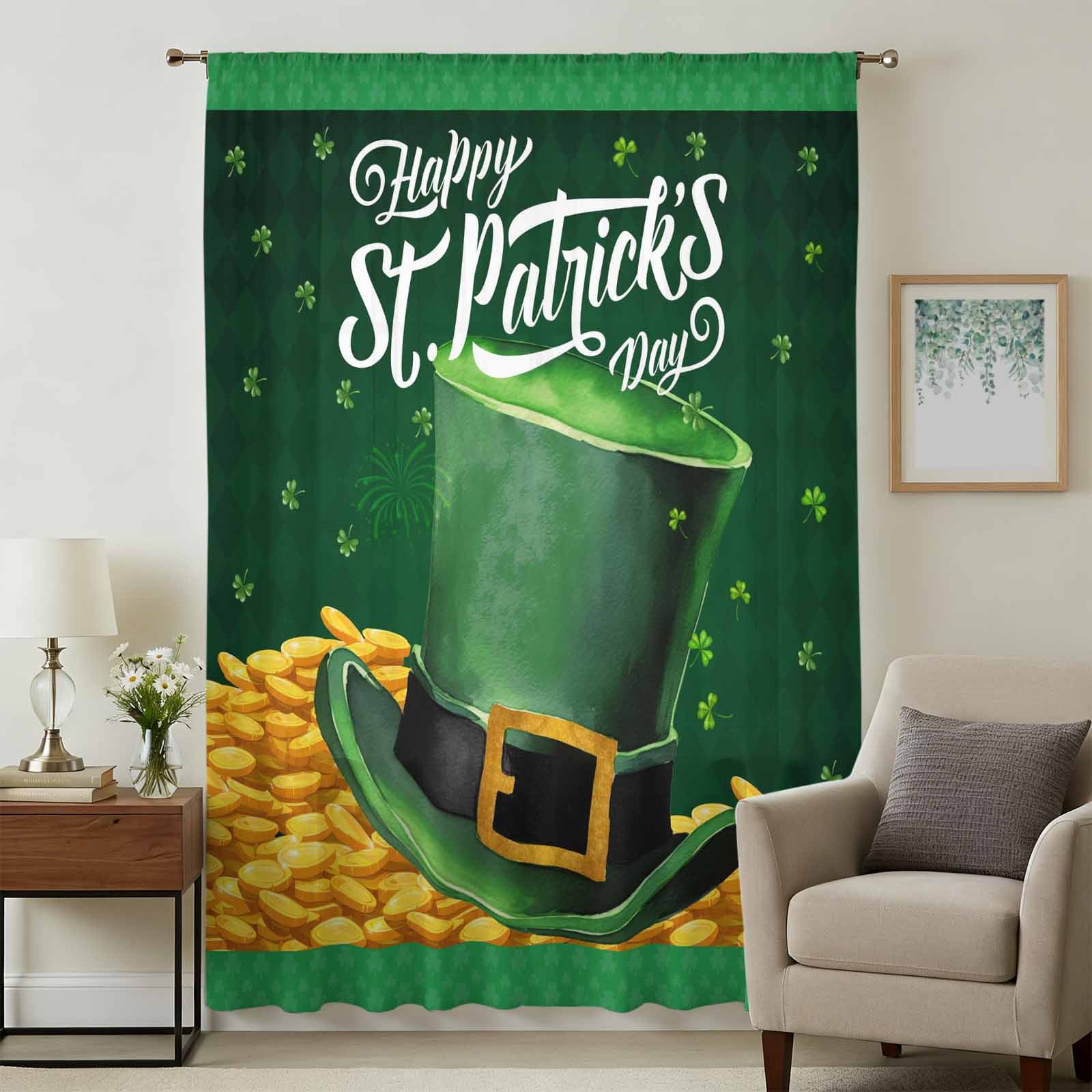 St. Patrick's Day Sheer Curtains 72 Inches Long, Funny Green Hats ...