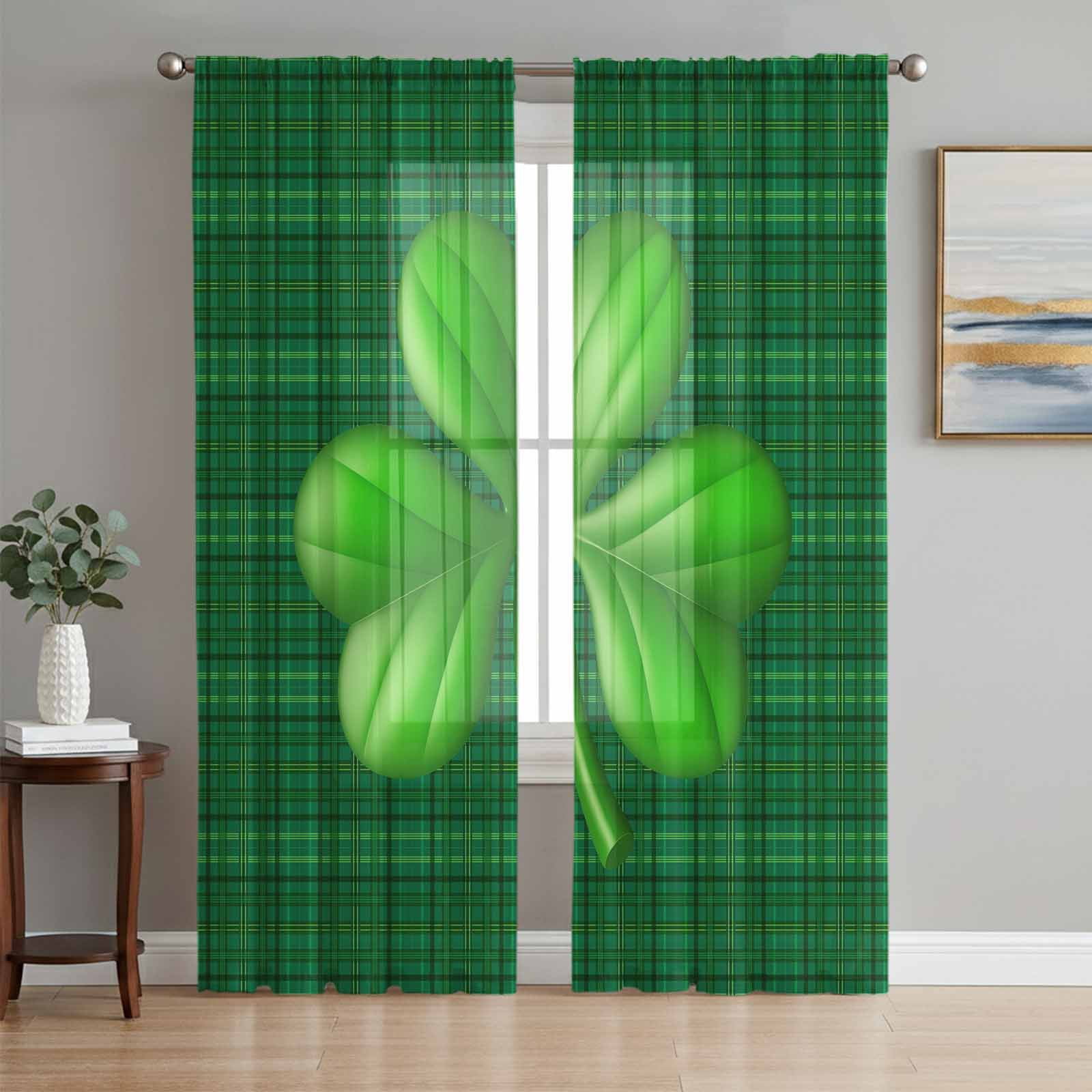 St. Patrick's Day Sheer Curtains 84 Inch Length 2 Panels Set, Green ...