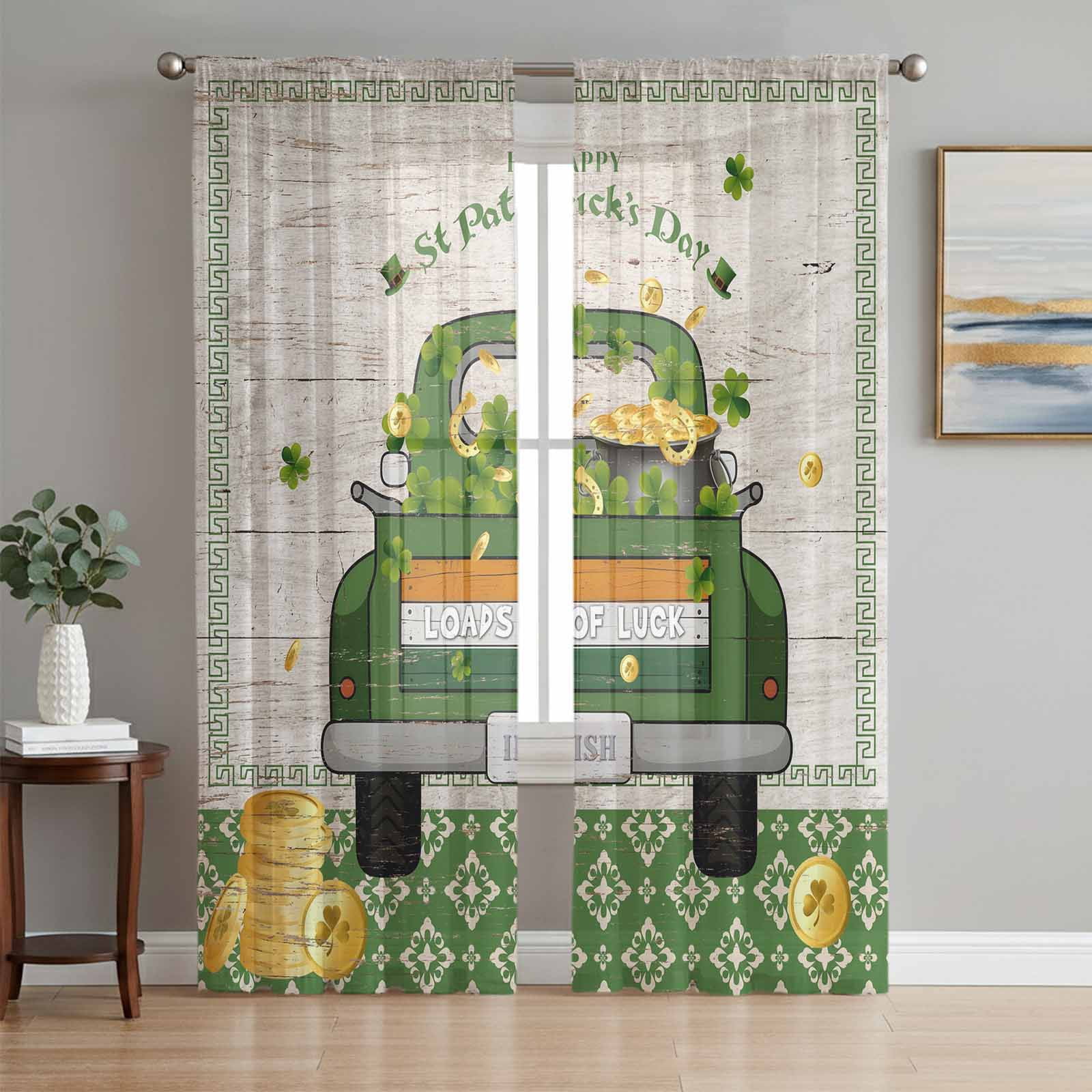St. Patrick's Day Sheer Curtains 84 Inch Length 2 Panels Set, Green ...