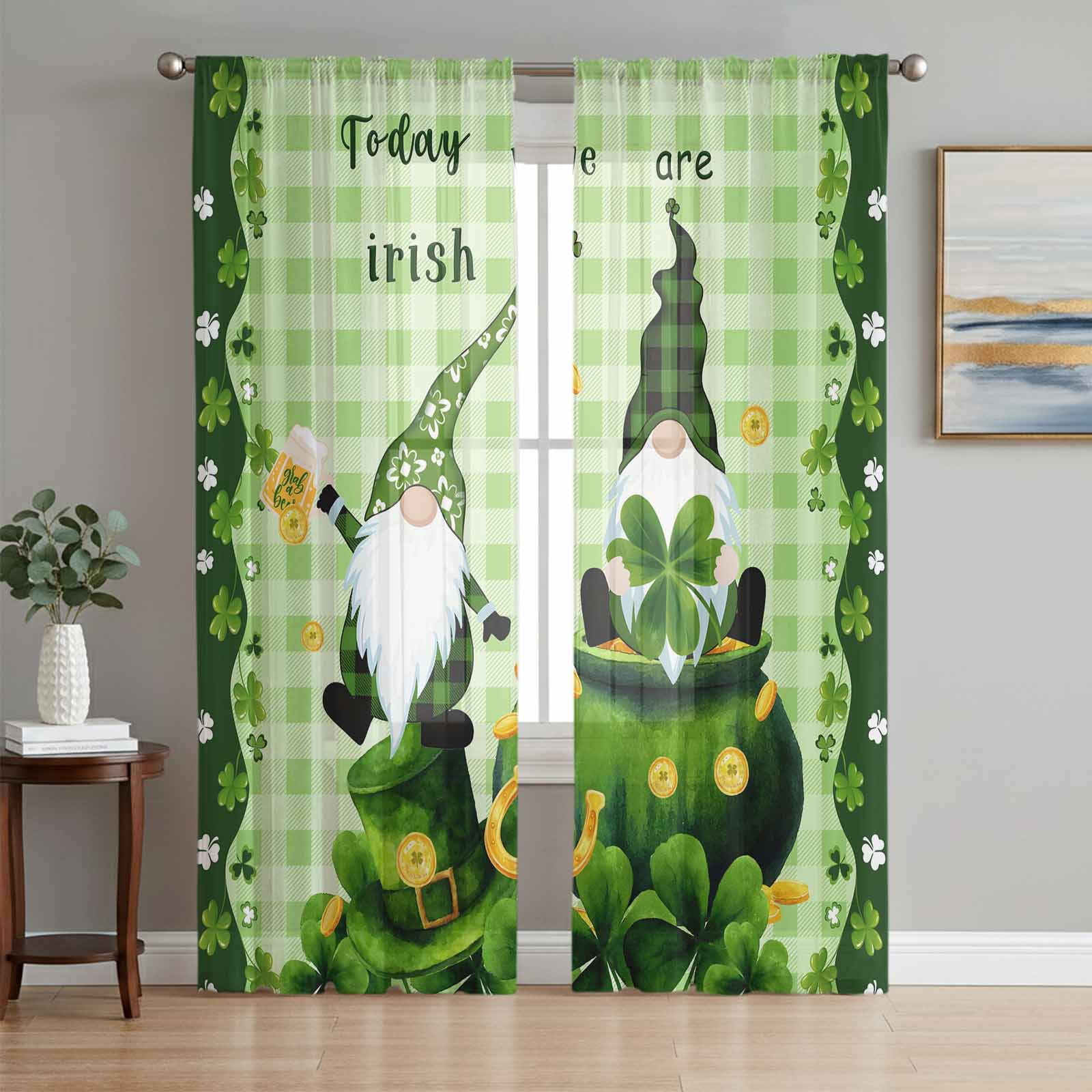 St. Patrick's Day Sheer Curtains 96 Inch Length 2 Panels Set, Green ...