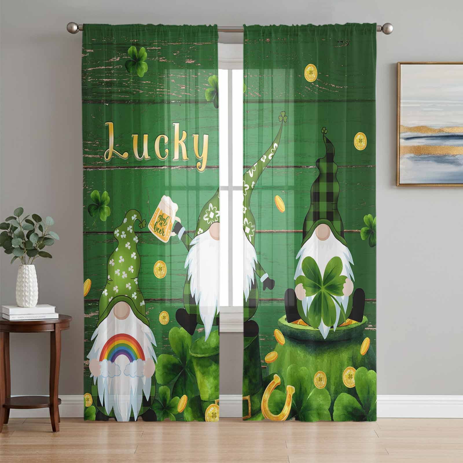 St. Patrick's Day Sheer Curtains 96 Inch Length 2 Panels Set, Green ...