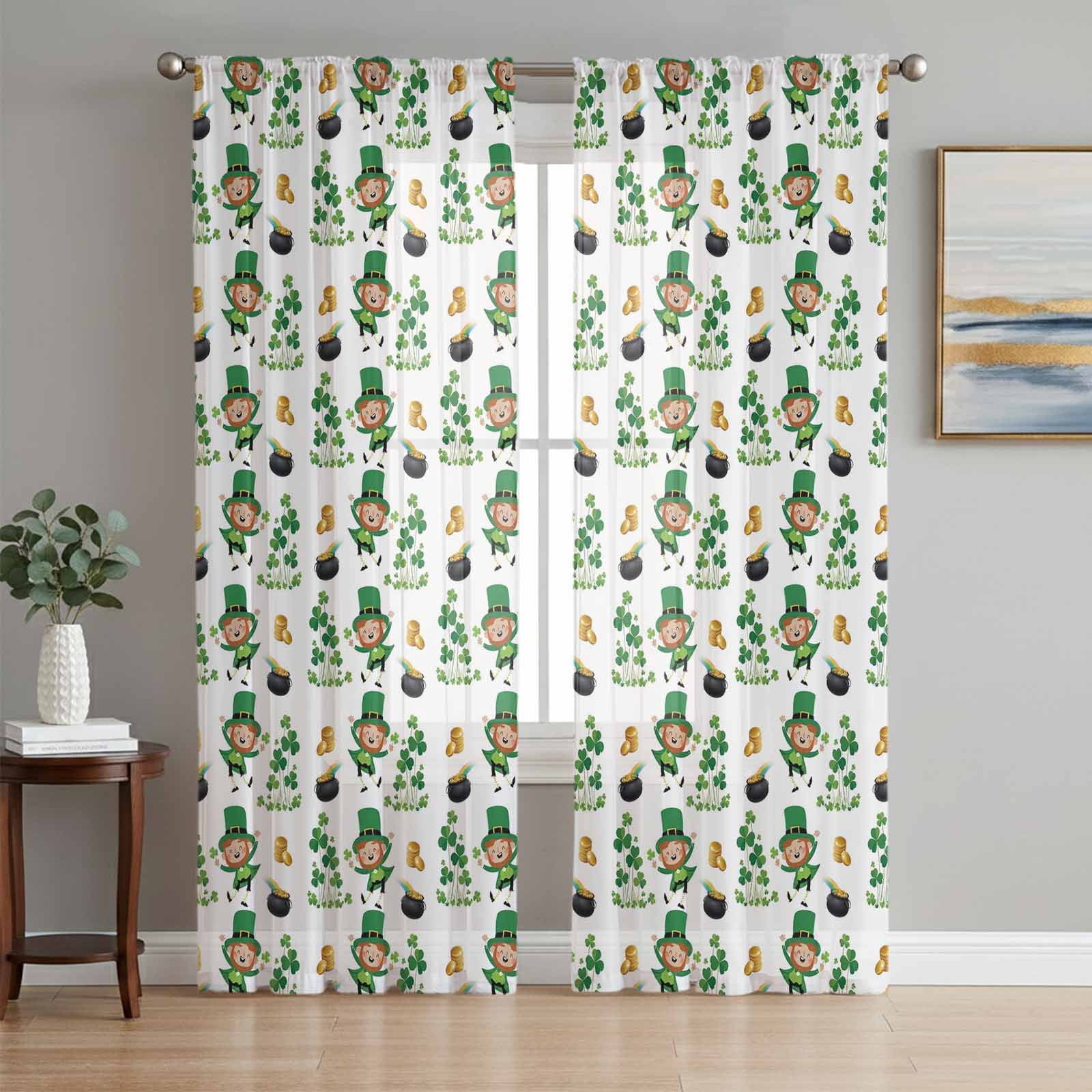 St. Patrick's Day Sheer Curtains 96 Inch Length 2 Panels Set, Green ...