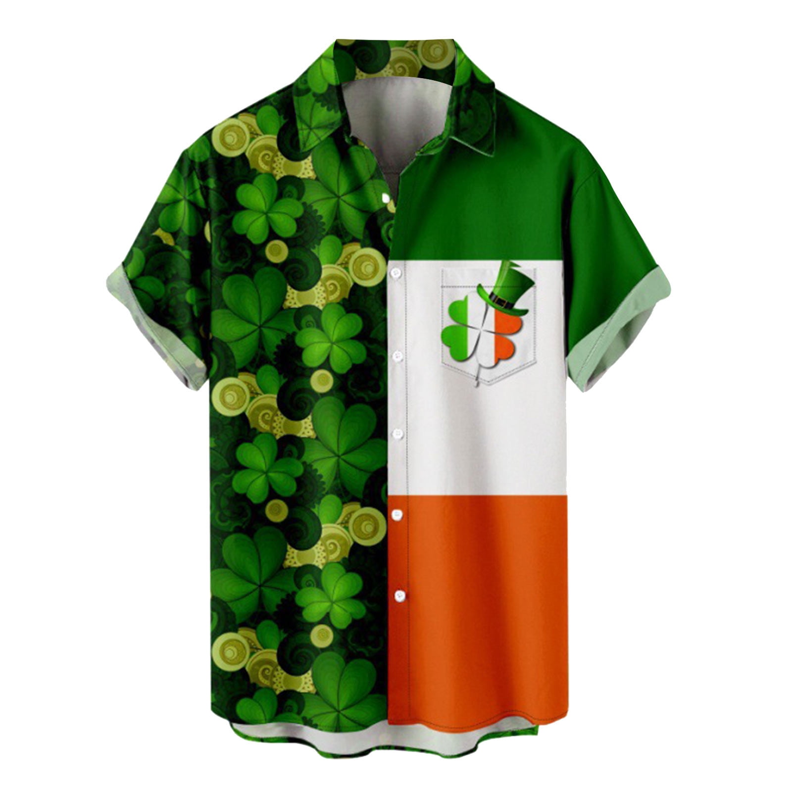 St.Patrick's Day Shirt for Men Clover Print Solid Green Color Short ...