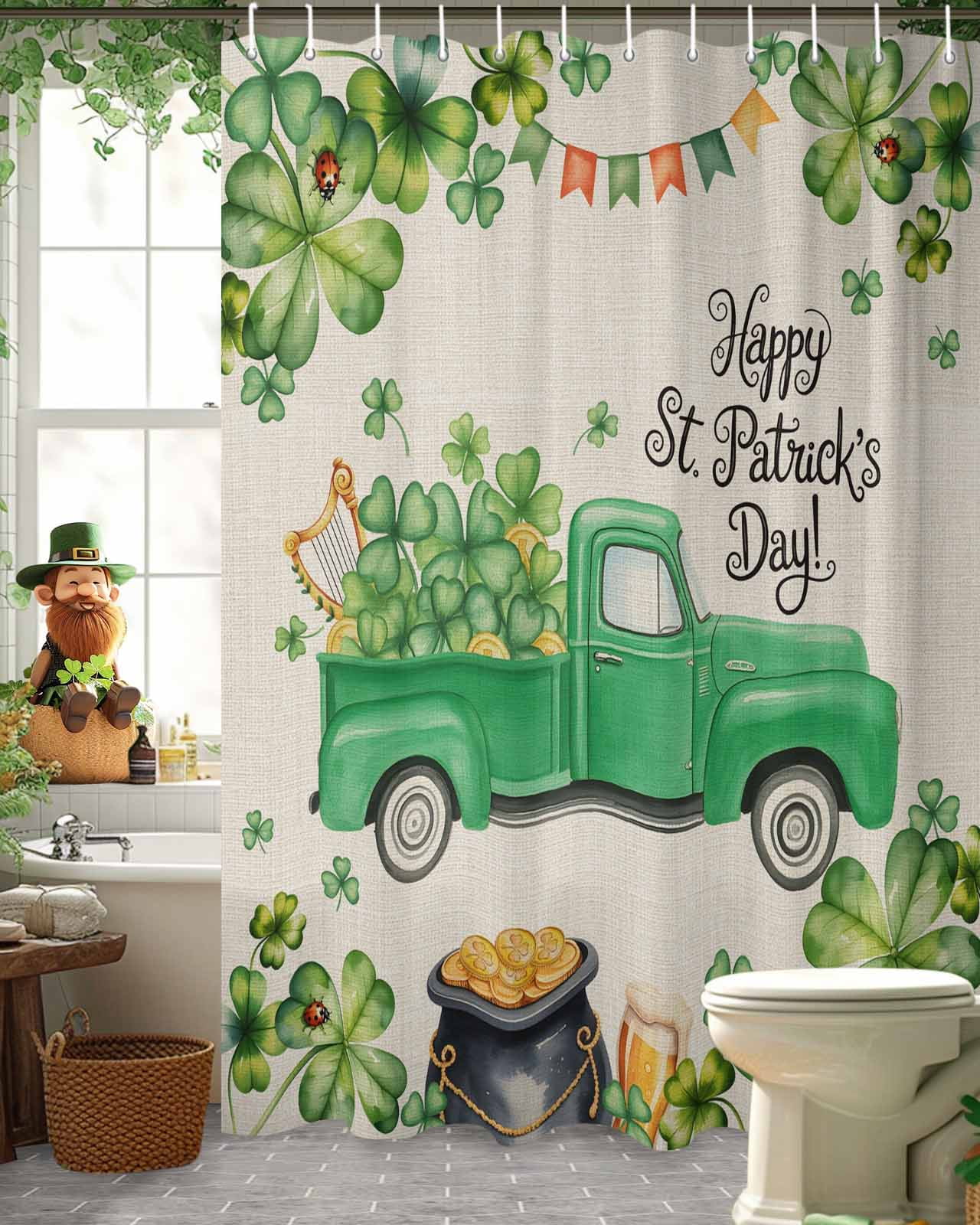 St. Patrick's Day Shower Curtain, 36" x 72", Watercolor Harp Lucky ...