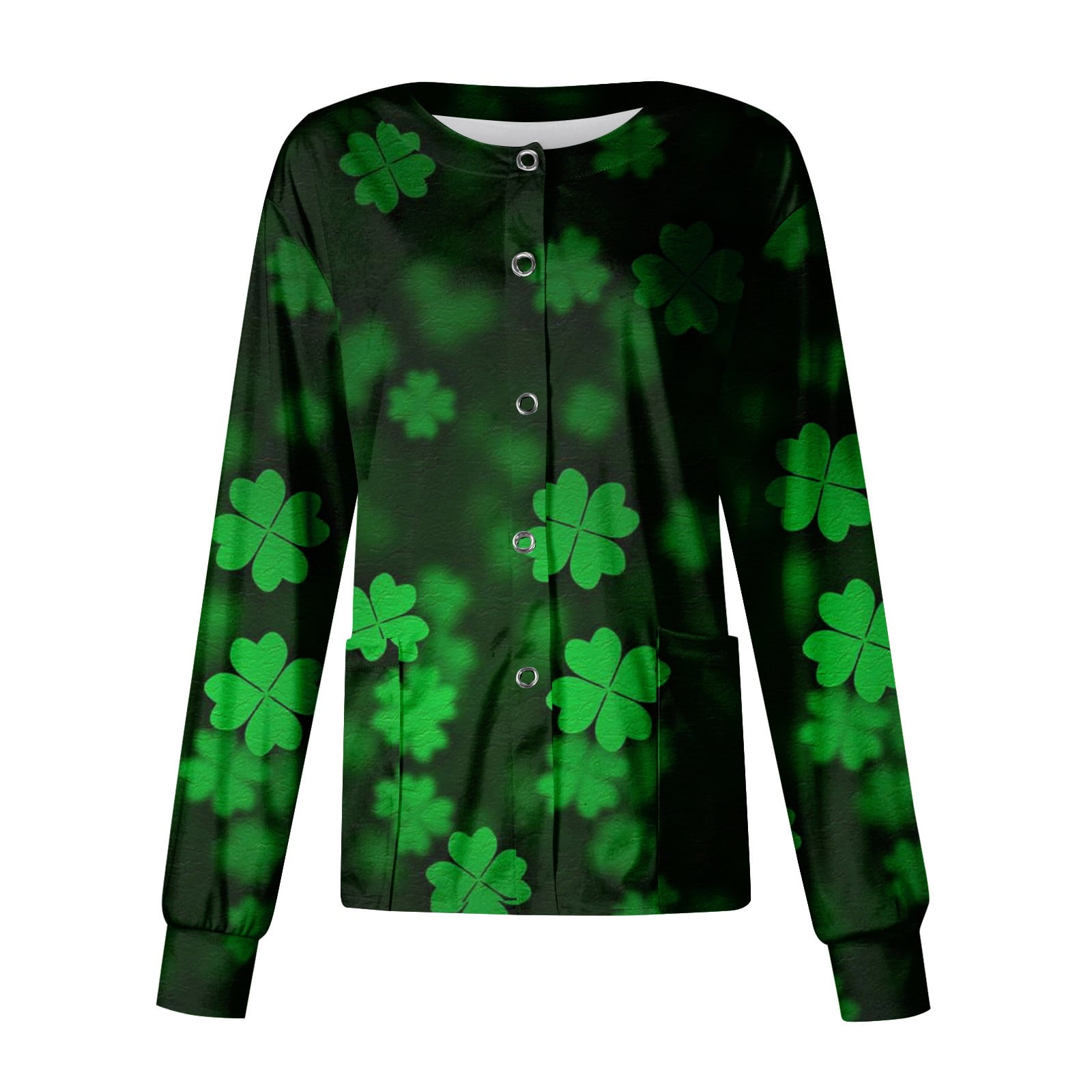 St. Patrick's Day Snaps Front Scrub Jackets for Women Irish Shamrock ...