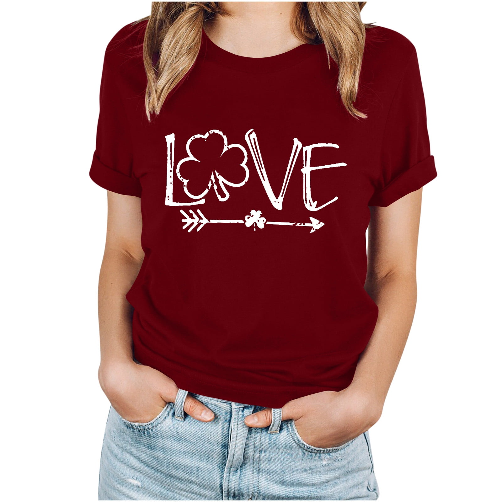 St Patricks Day T Shirt For Women Love Lucky Clover Shirts Short