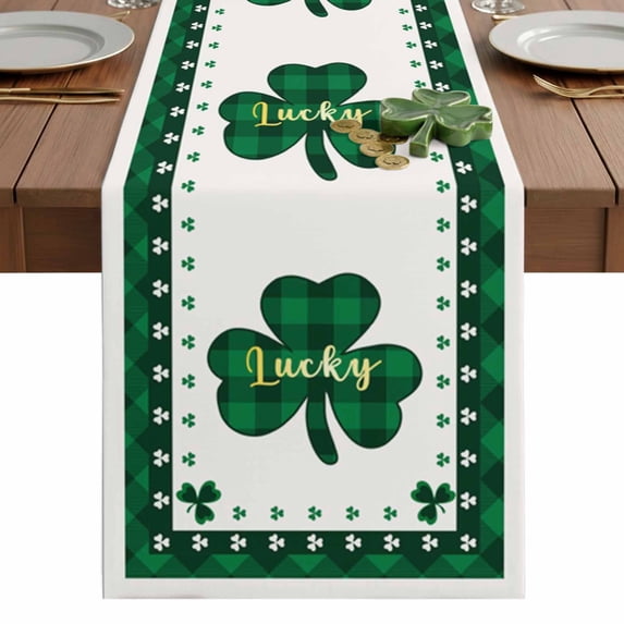 St.Patrick's Day Table Runner 13 x 120 Inch, Shamrocks Green Buffalo ...