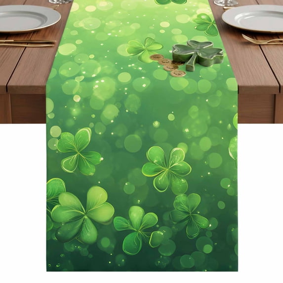 St. Patrick's Day Table Runner 13 x 60 Inch, Shamrocks Leaf Washable ...