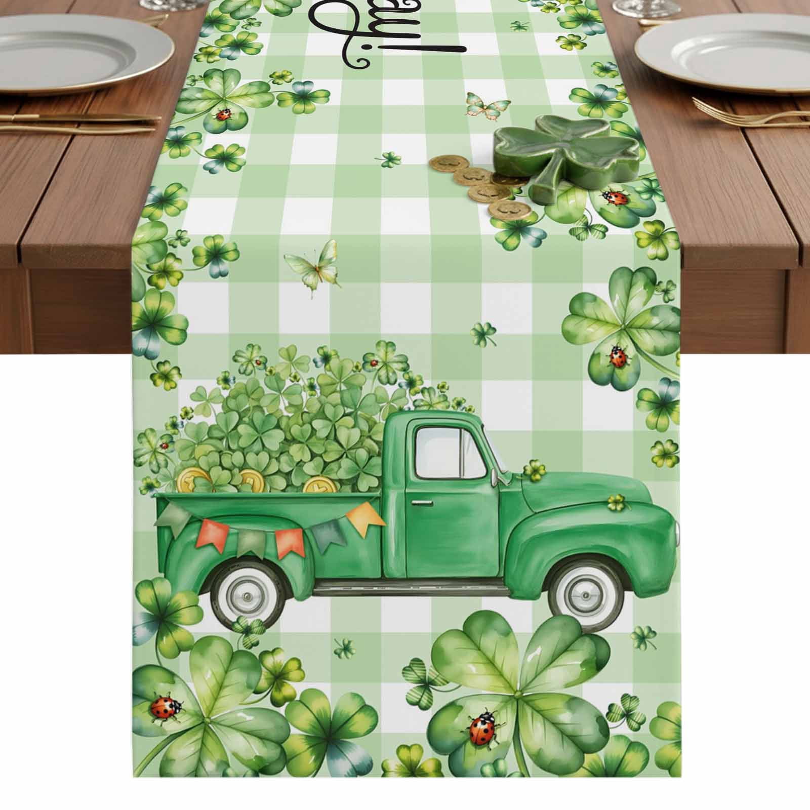 St. Patrick's Day Table Runner 13 x 72 Inch, Spring Lucky Shamrocks ...