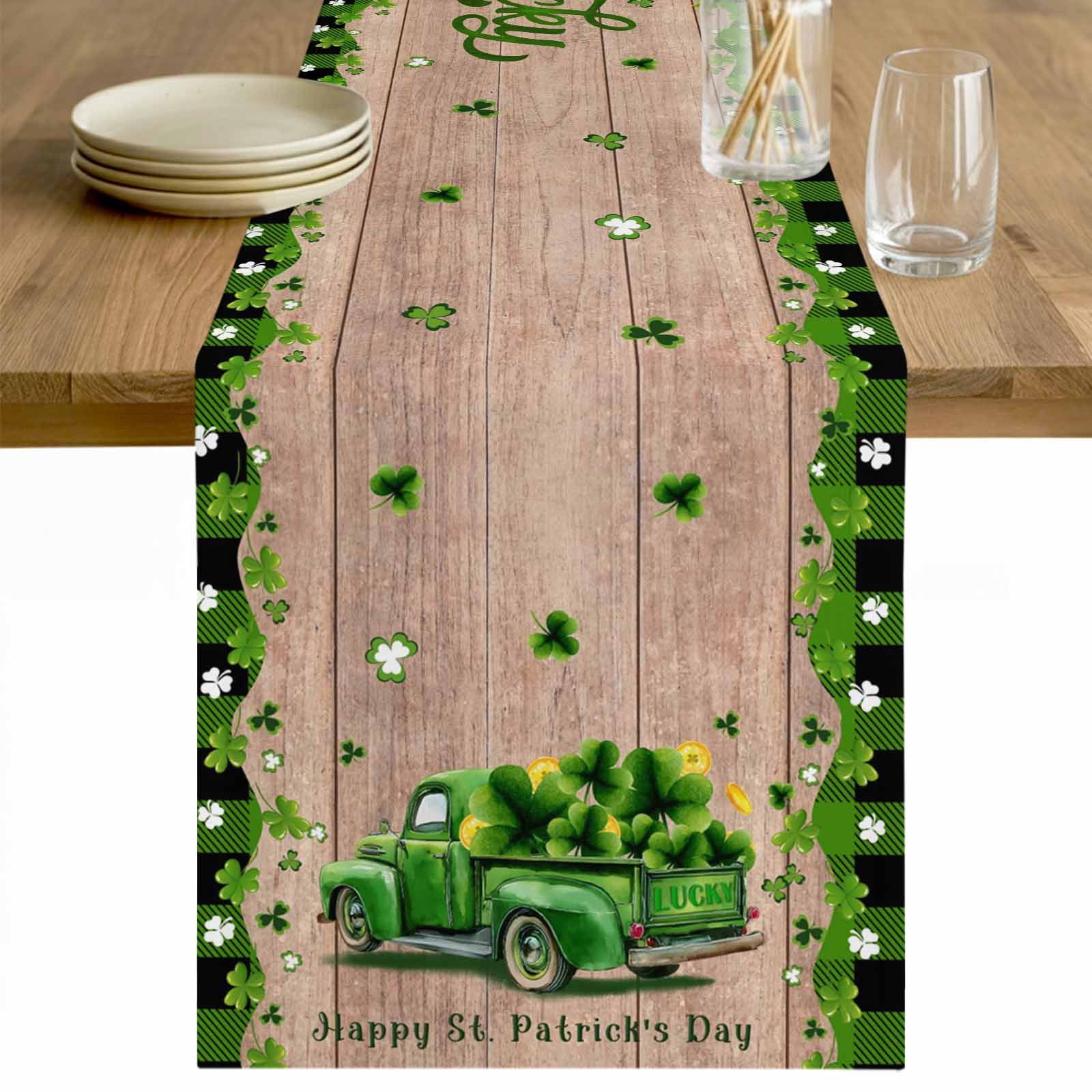 St. Patrick's Day Table Runner - 70 Inch Long Spring Green Shamrocks ...