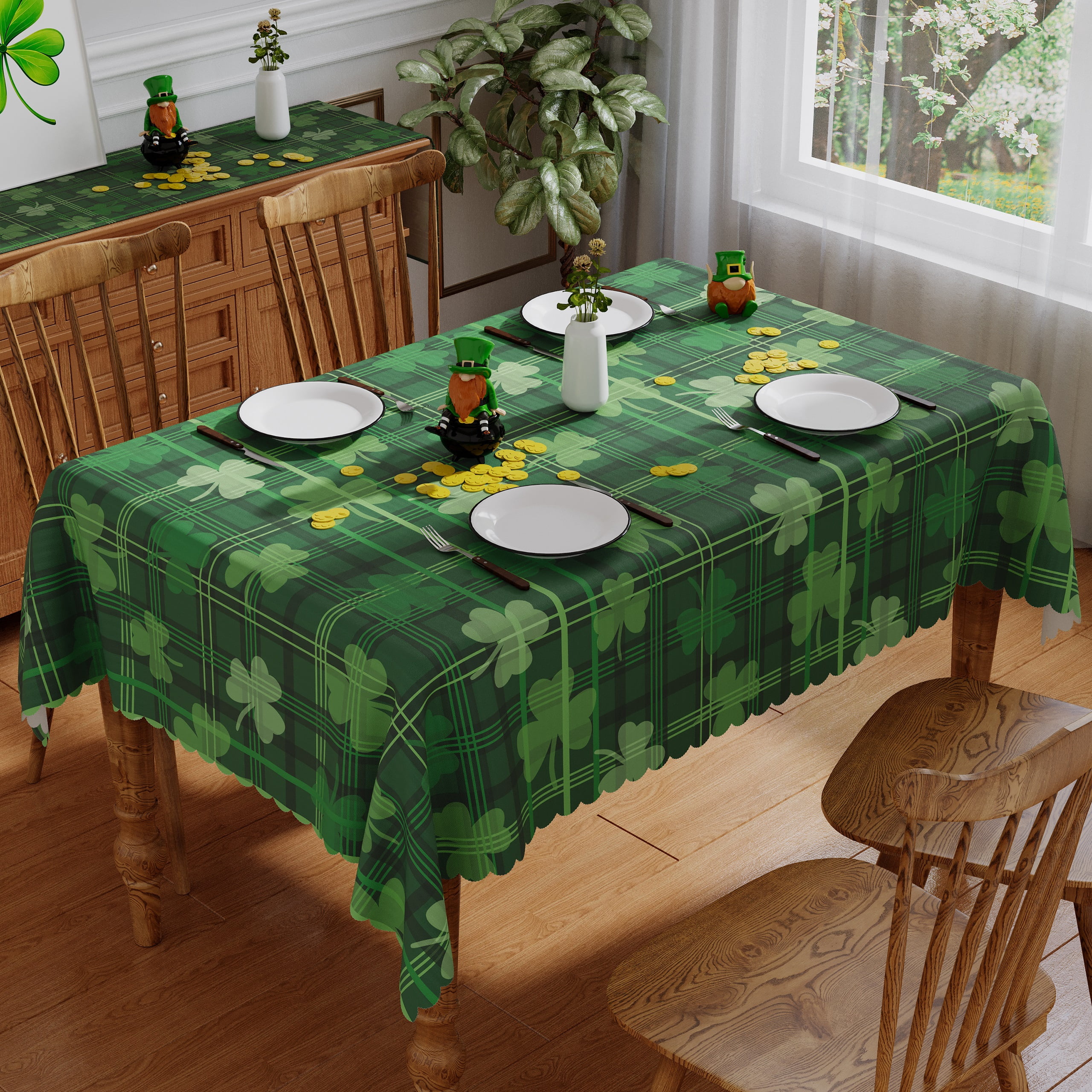 YIBAGA St Patrick's Day Tablecloth, Green Shamrock St Patricks Day ...