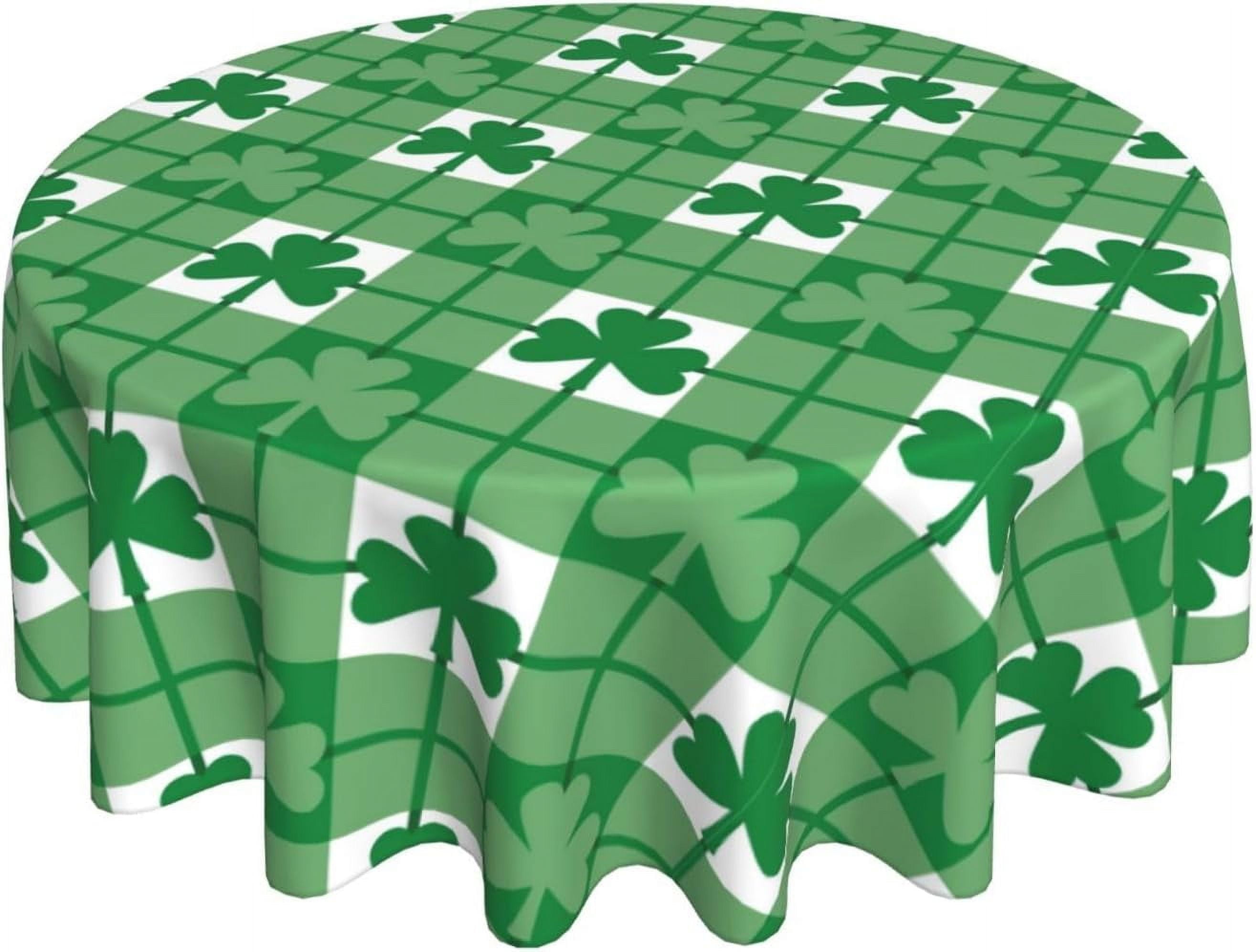 St.Patrick''s Day Tablecloth Round 60 Inch Green Shamrock Checkered ...