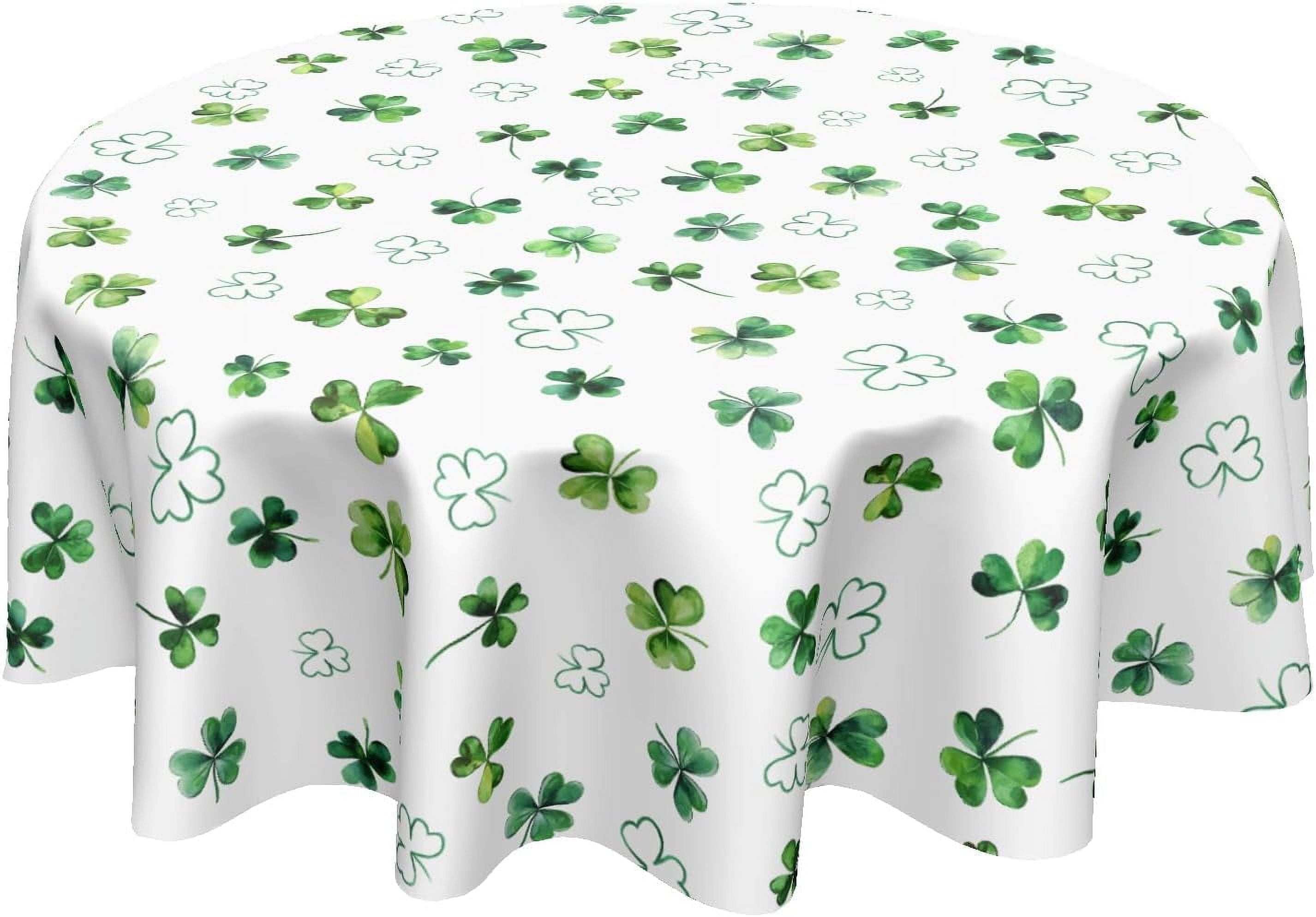 St. Patrick''s Day Tablecloth Round 60 Inch Green Watercolor Shamrock ...