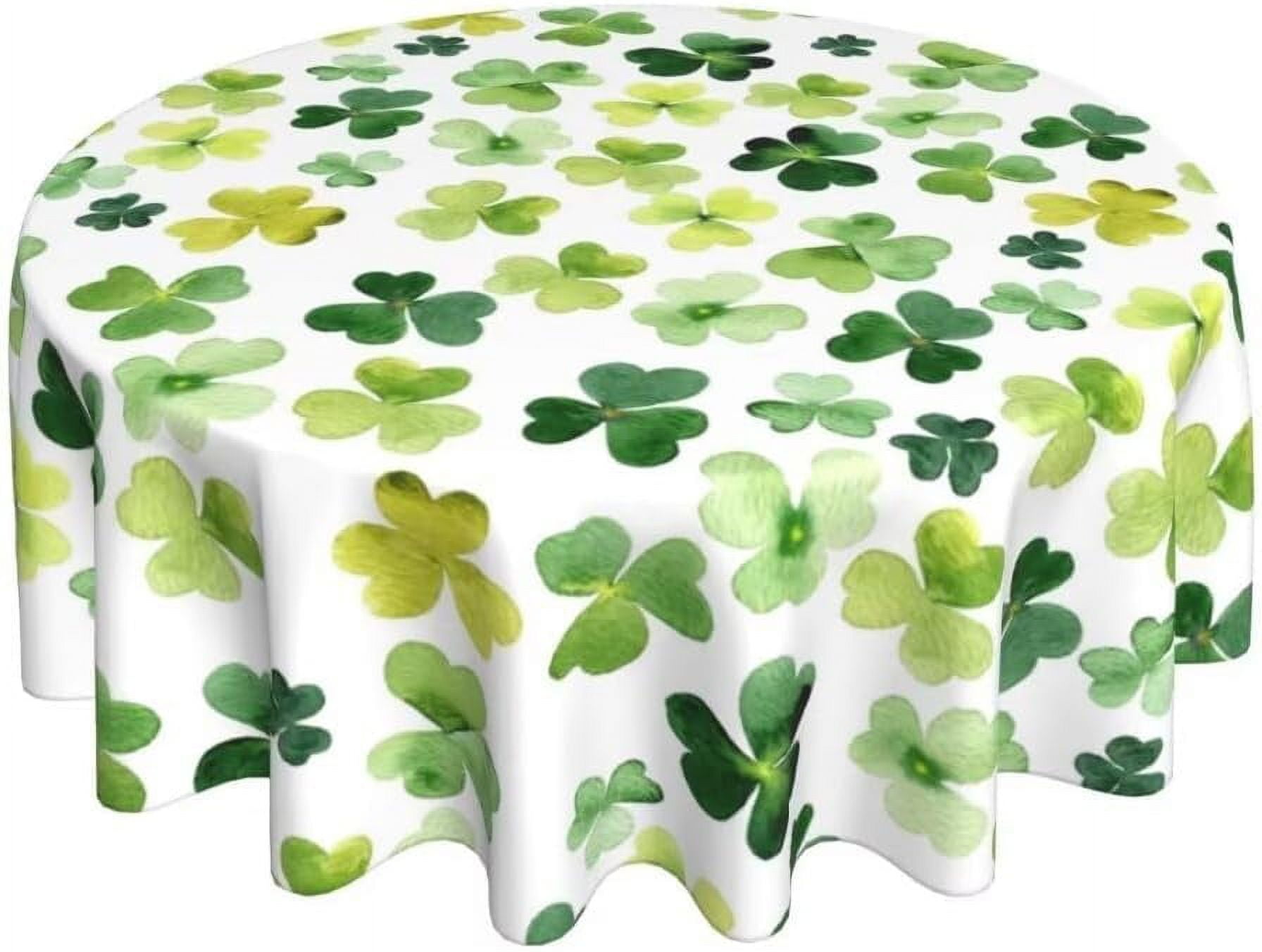 St. Patrick''s Day Tablecloth Round 60 Inch Green Watercolor Shamrock ...