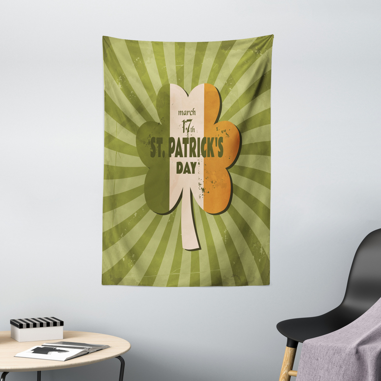St. Patrick's Day Tapestry, Celebration Clover Retro Grunge Design with ...
