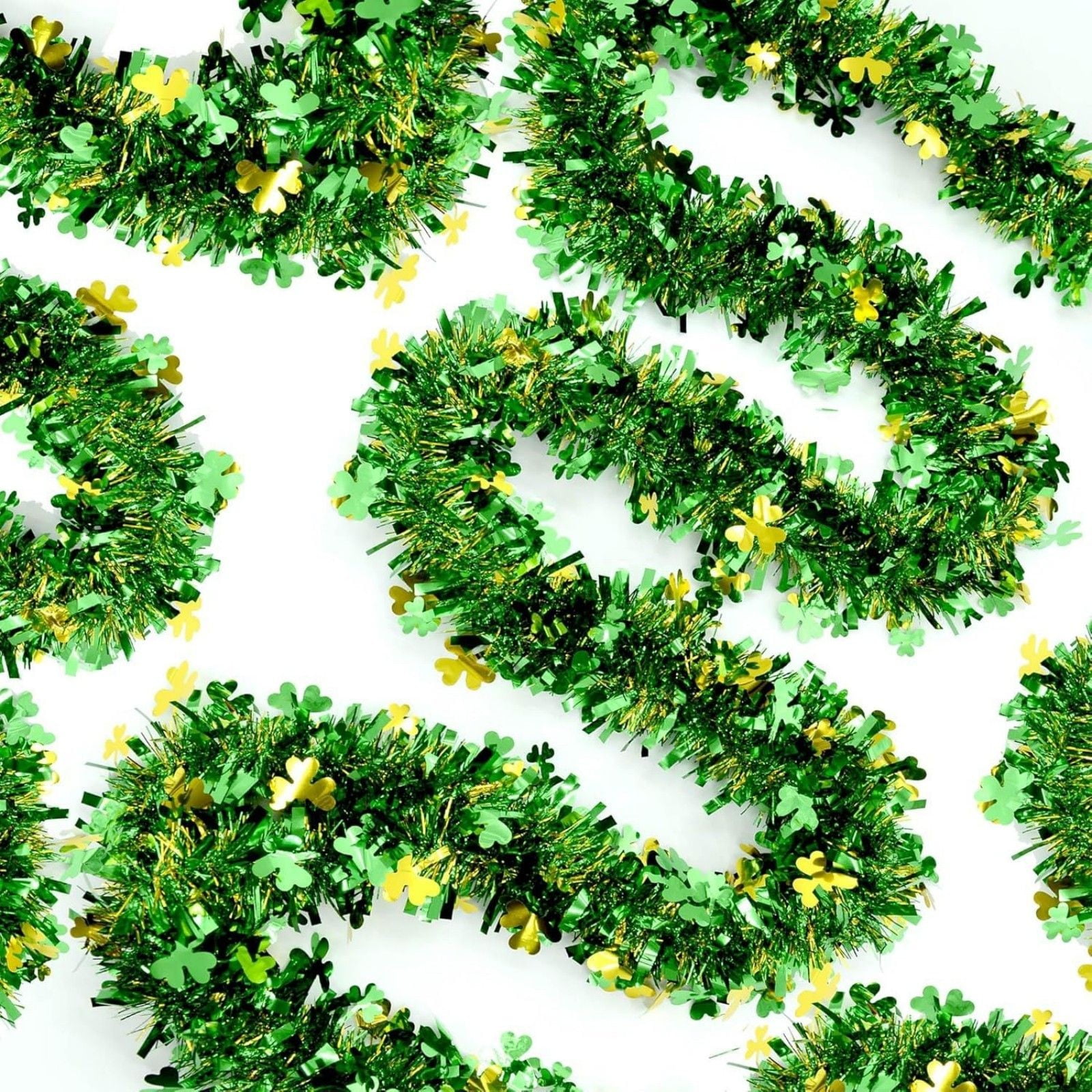 St.Patrick's Day Tinsel Garland 6.56ft Irish Lucky Shamrock Metallic ...