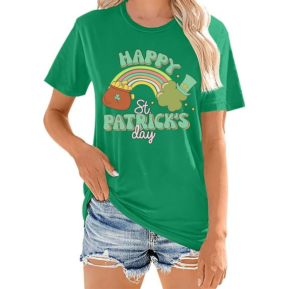 St. Patrick's Day Tops for Women Casual Letter Short Sleeve T Shirt ...