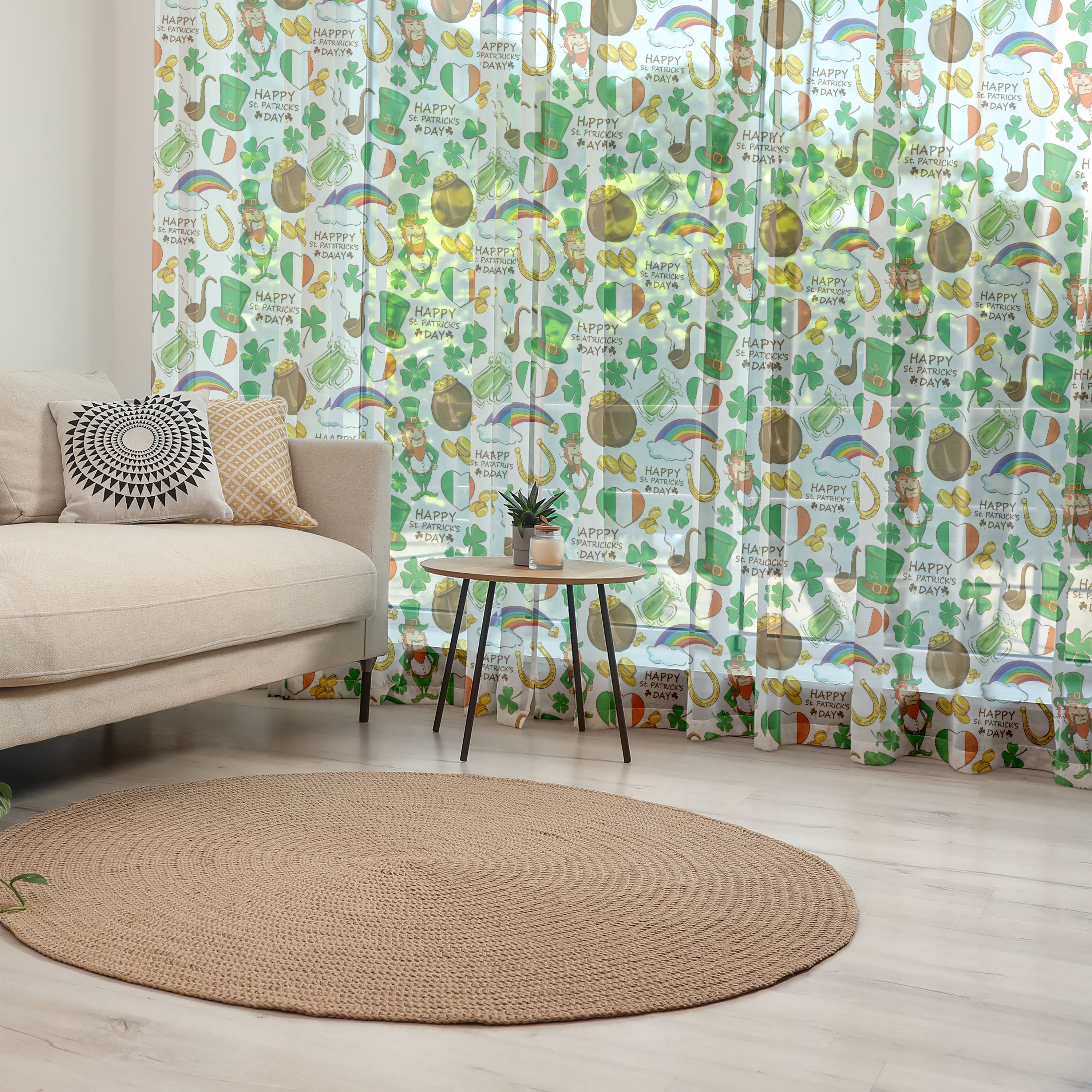 St. Patrick's Day Tulle Curtains with Rod Pocket, Irish Party Pattern ...