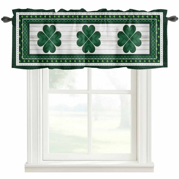 St. Patrick's Day Valances for Windows Dark Green Shamrocks Plaid Wood ...