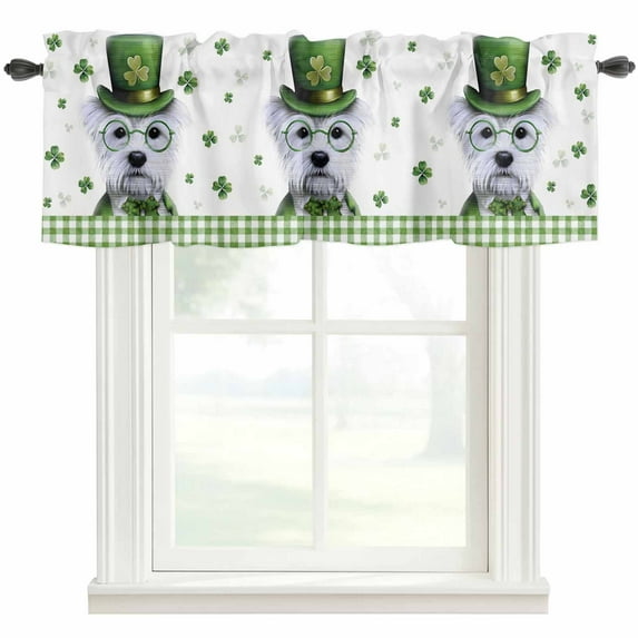 St. Patrick's Day Valances for Windows Green Hat Dog Shamrocks Green ...
