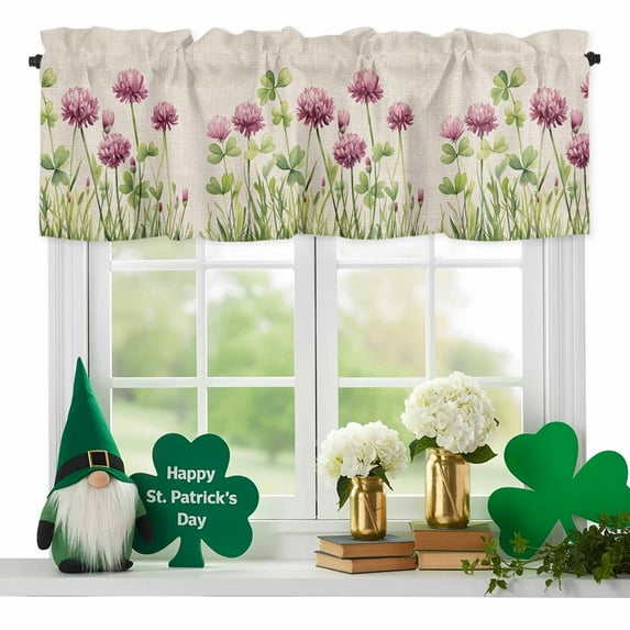St. Patrick's Day Valances for Windows, Shamrock Purple Flower Valance ...
