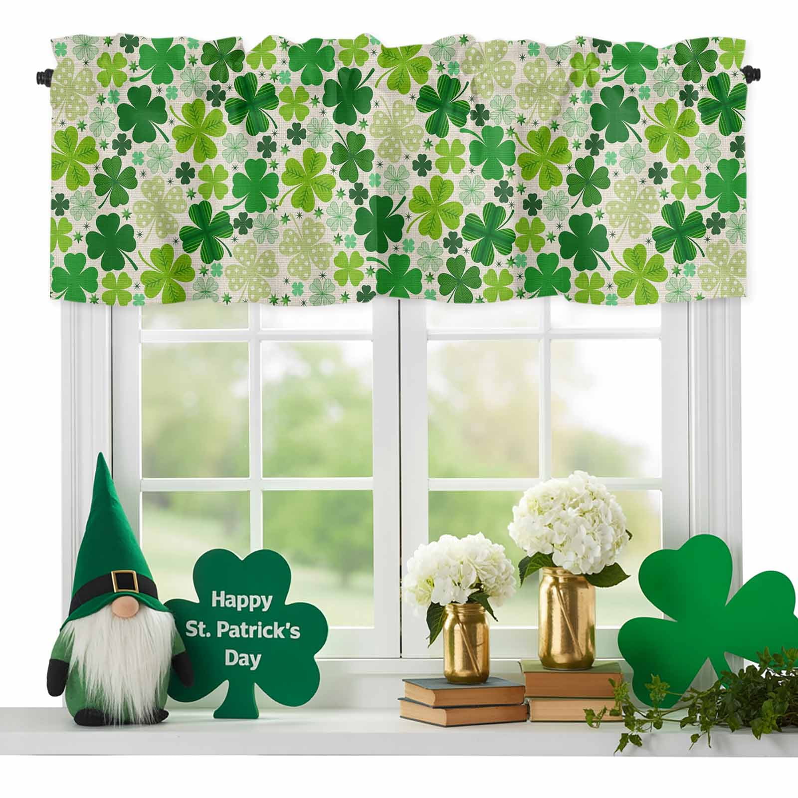 St. Patrick's Day Valances for Windows, Shiny Spring Green Dots Stripes ...