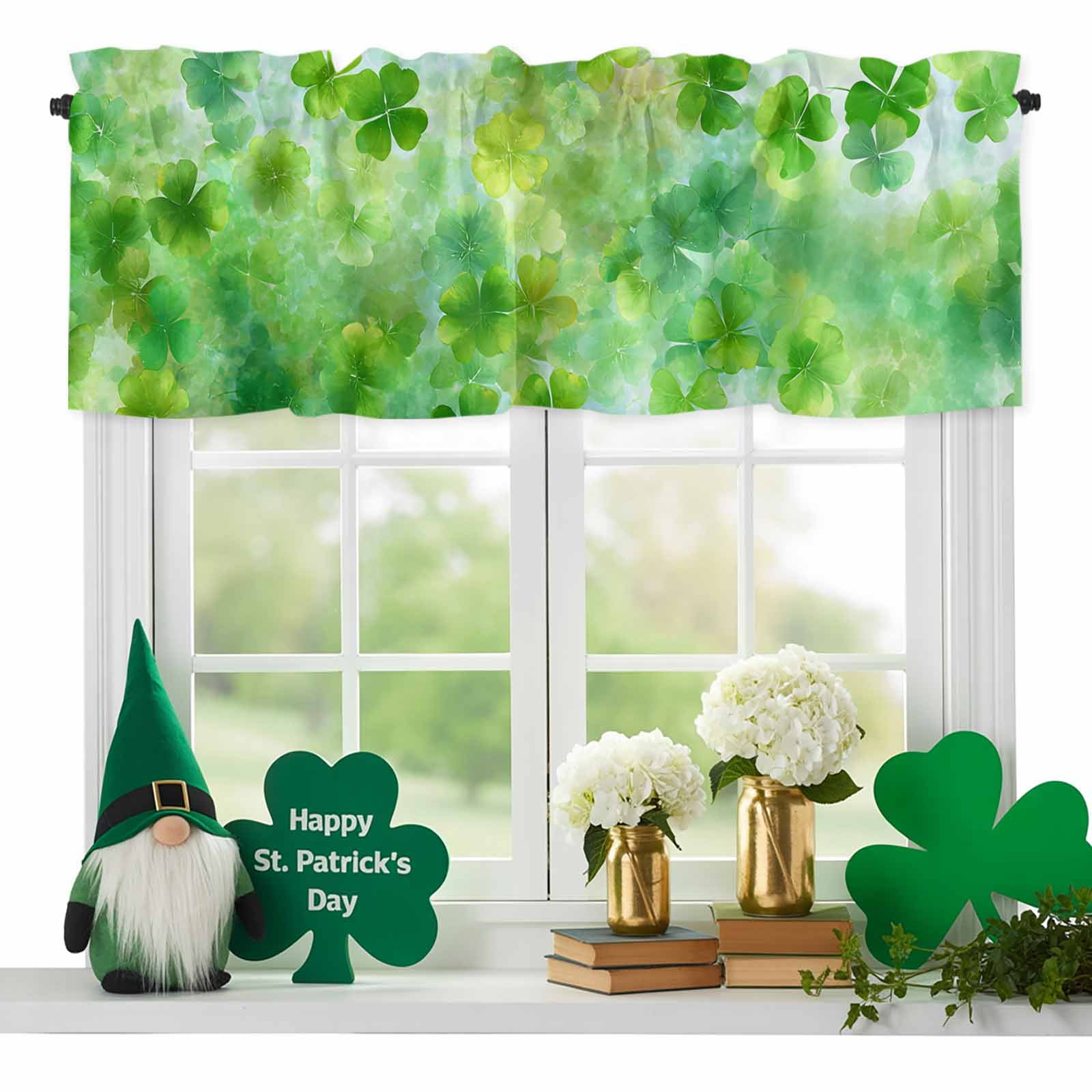 St. Patrick's Day Valances for Windows, Watercolor Gradient Green Lucky ...