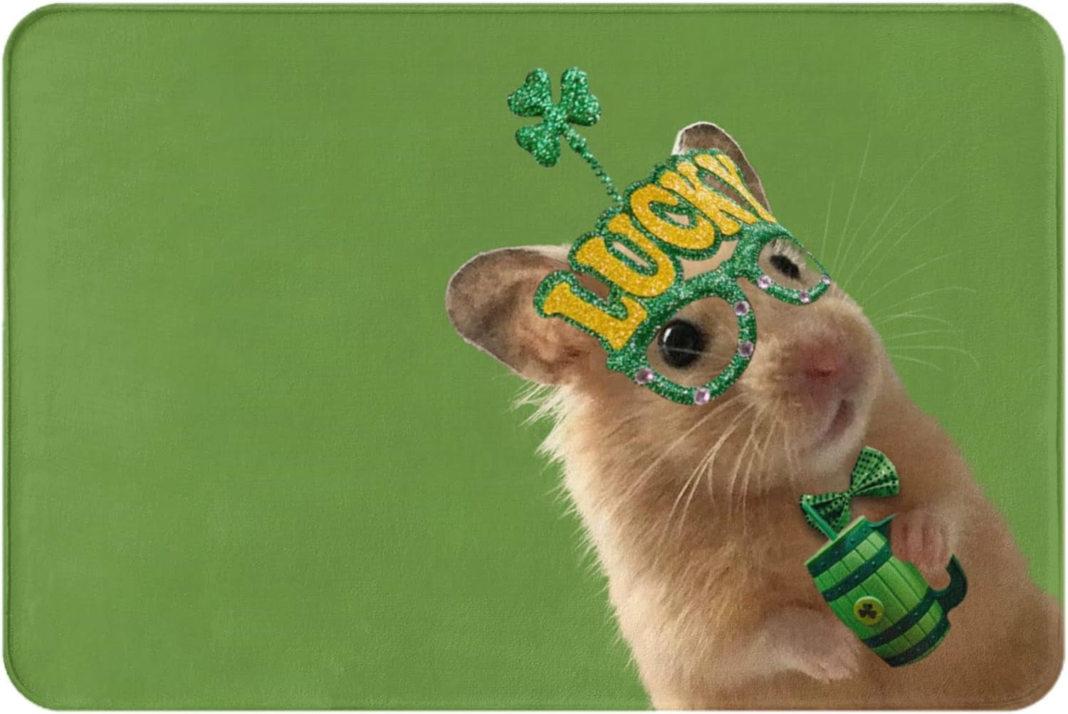 St. Patrick's Day Welcome Door Mat Green Shamrocks Doormats Hamster ...