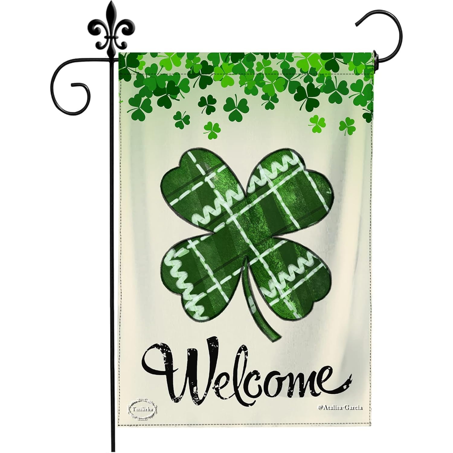 St. Patrick's Day Welcome Lucky Shamrock Clover Leaf Green Garden Flag ...