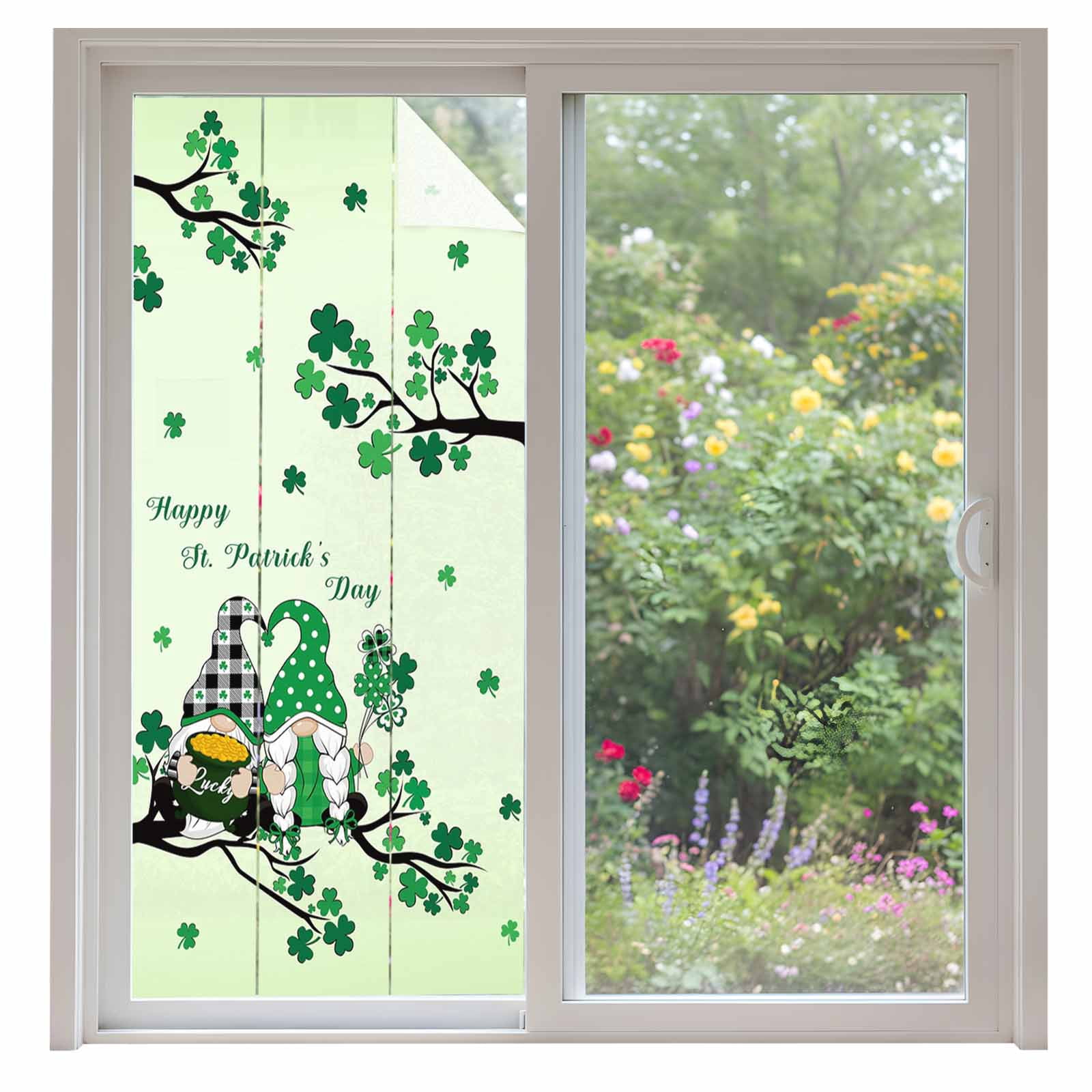 St. Patrick's Day Window Privacy Film, Green Ombre Lucky Tree Gnomes ...