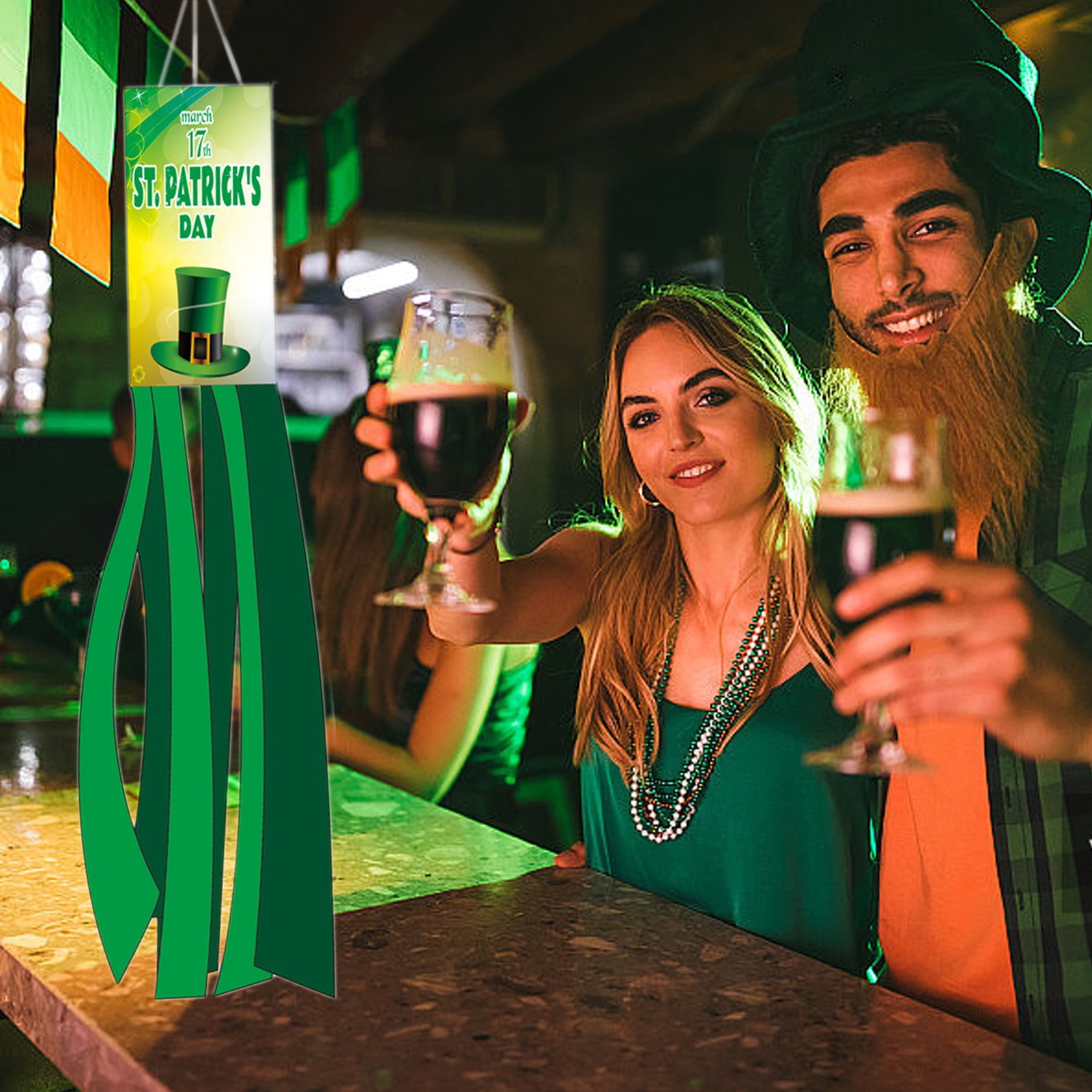 St.Patrick's Day Windsock Flag,40" Green Shamrock Truck Gnome Hat ...