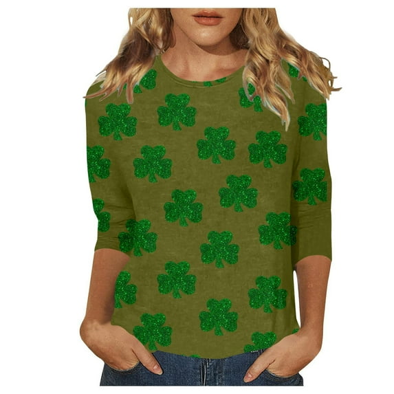 St. Patrick's Day Womens Tops Casual Round Neck 3/4 Sleeve T Shirt Plus ...