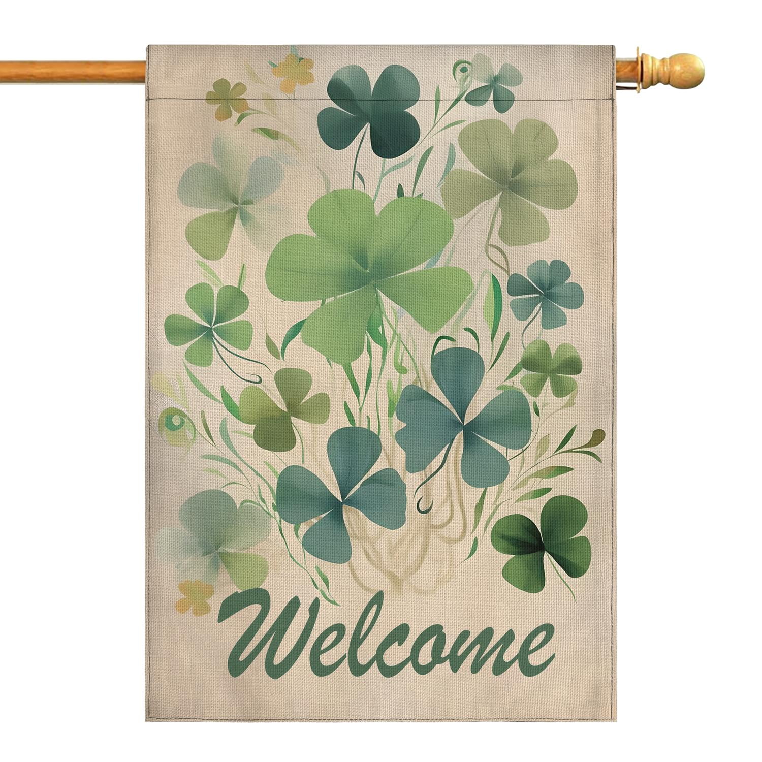 St. Patrick's Day Yard Flags Holiday Outdoor Flag Welcome Clovers Spring Green Outdoor Flags 28 ...