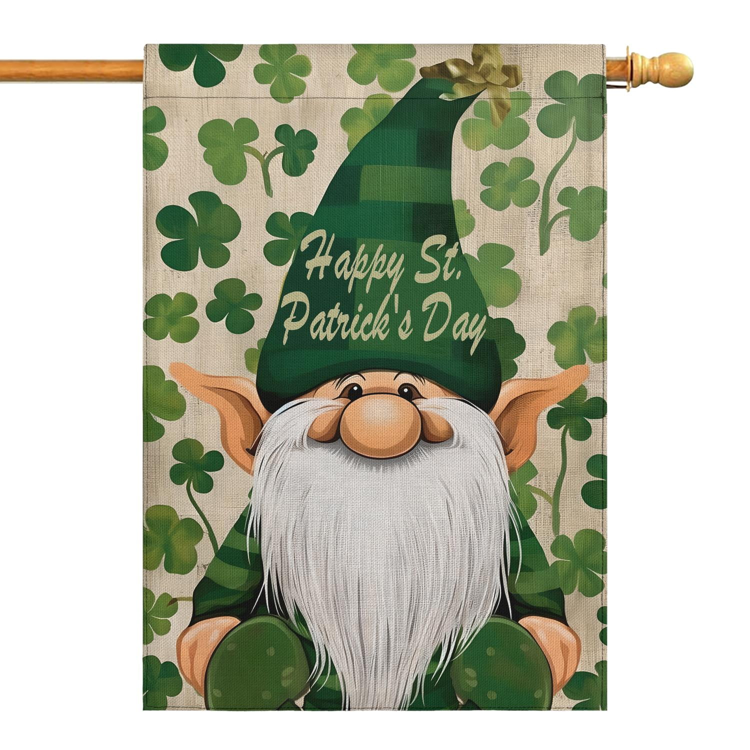 St. Patrick's Day Yard Flags Irish Outdoor Flag Gnome Shamrock Clovers ...
