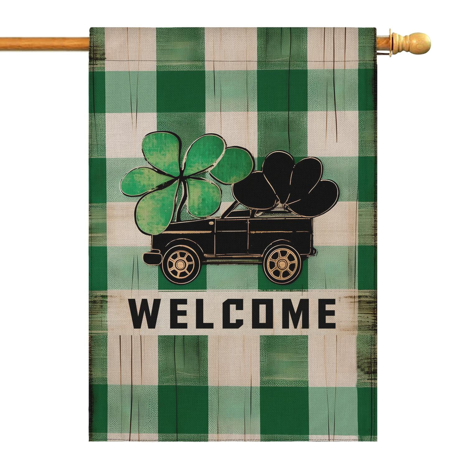 St. Patrick's Day Yard Flags Irish Outdoor Flag Green Clovers Shamrocks ...