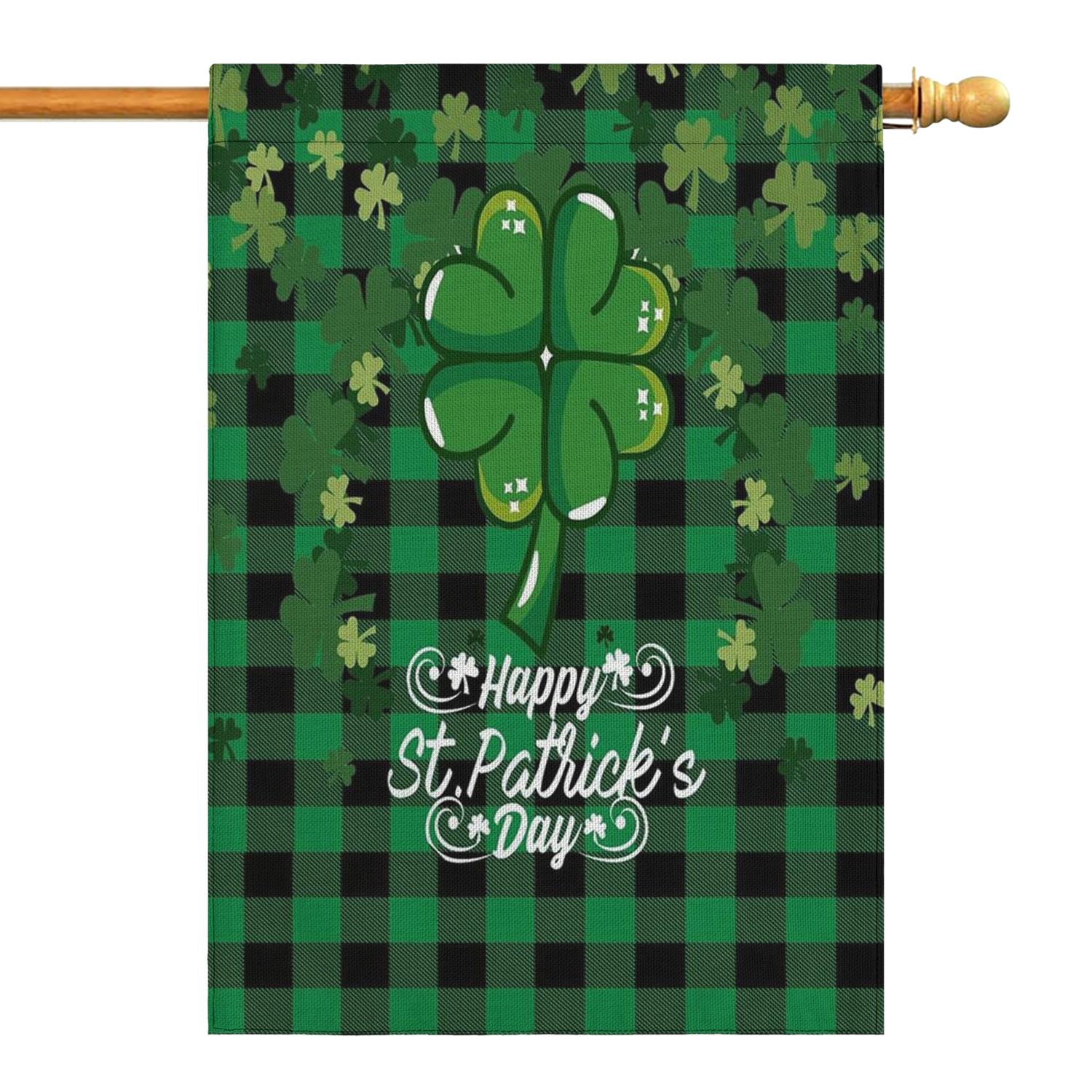 St. Patrick's Day Yard Flags Irish Outdoor Flag Shamrock Clovers Buffalo Check Plaid Welcome ...