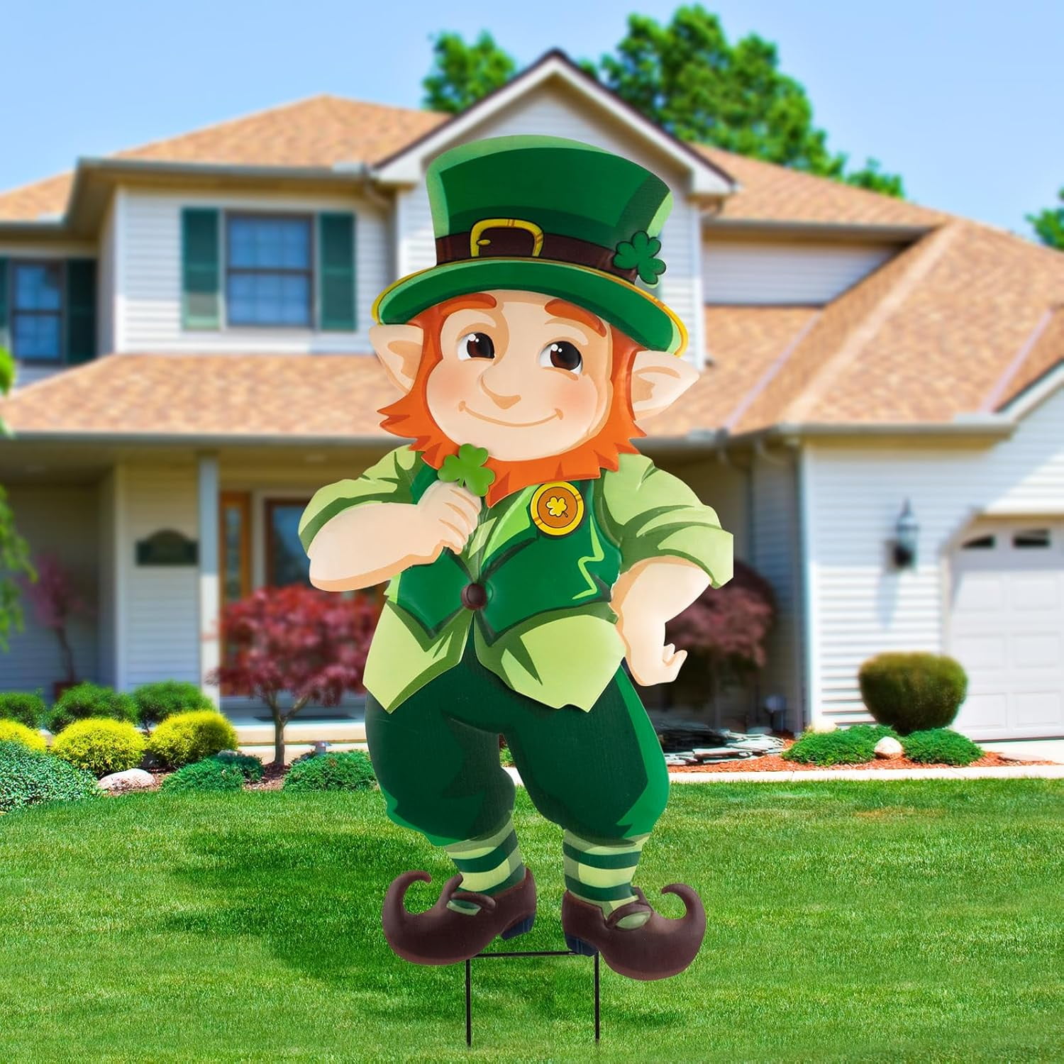 St. Patrick's Day Yard Signs Leprechaun Garden Stakes, 41.3" H Metal St ...
