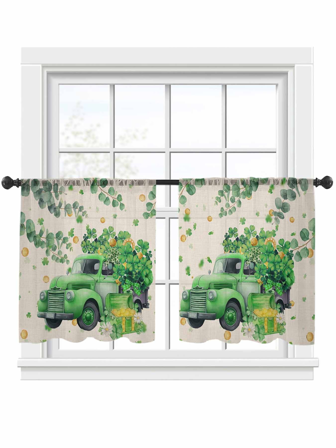 St. Patrick's Sheer Curtains 2 Panels Set Day Green Truk Clover Coin ...