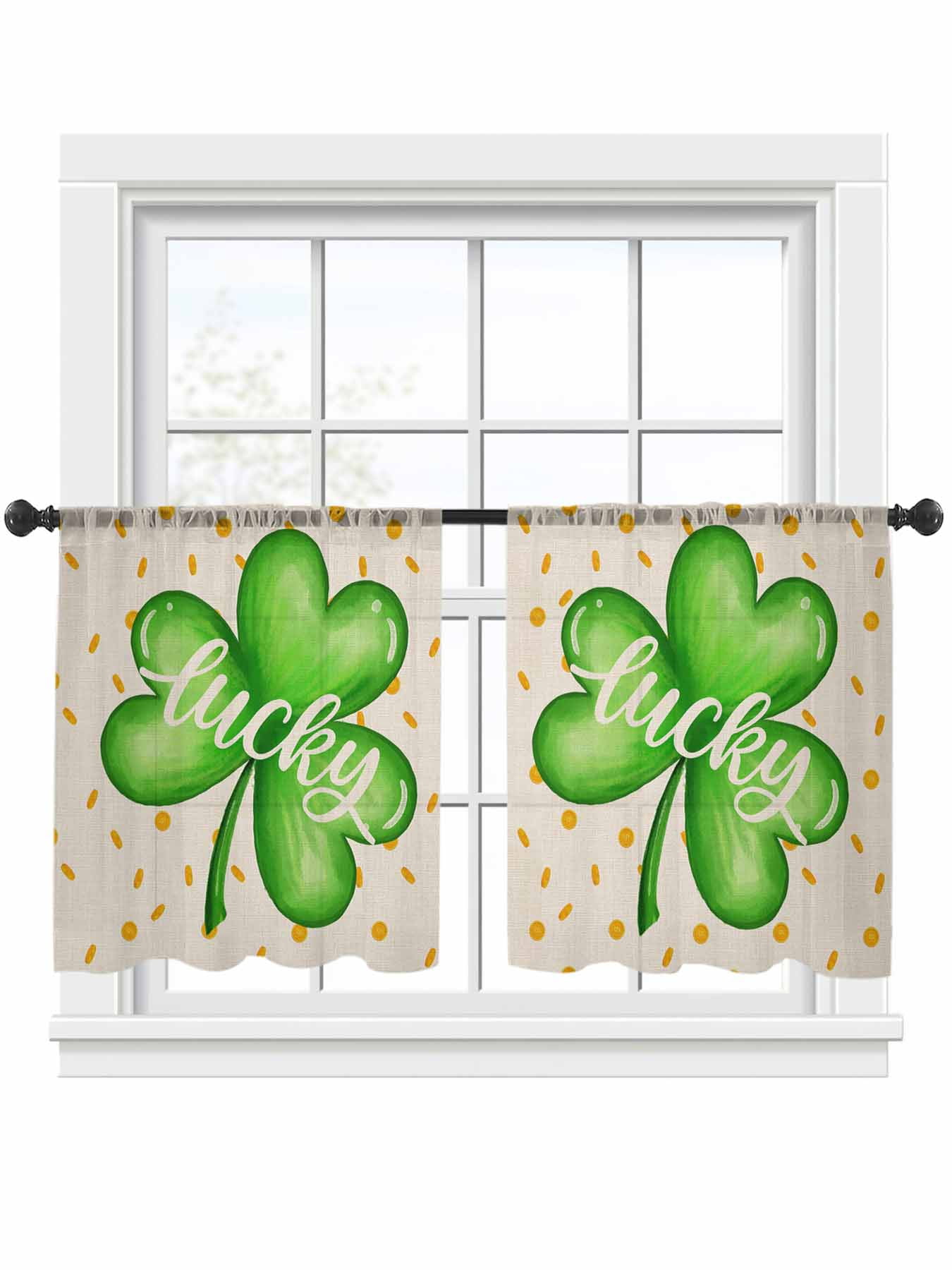 St. Patrick's Sheer Curtains 2 Panels Set Day Lucky Clover and Coin ...