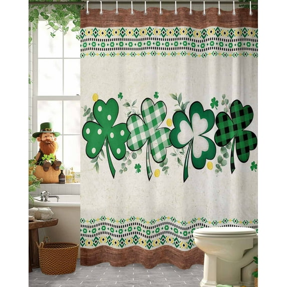 St. Patrick's Shower Curtain, 72" x 84", Day Green Shamrocks Clover ...
