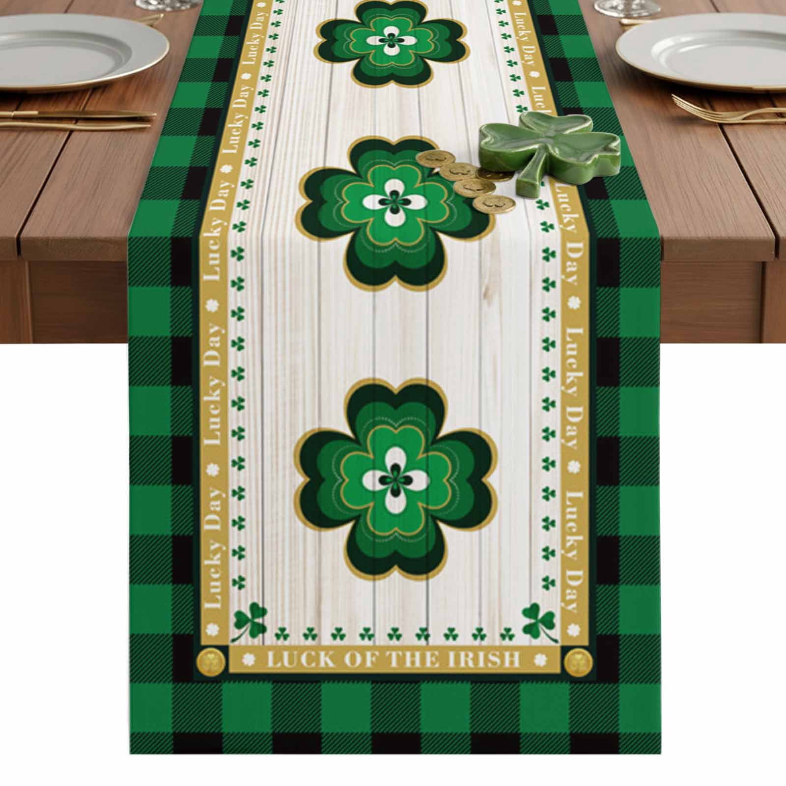 St. Patrick's Table Runner 13 x 120 Inch, Day Lucky Shamrock Wooden ...