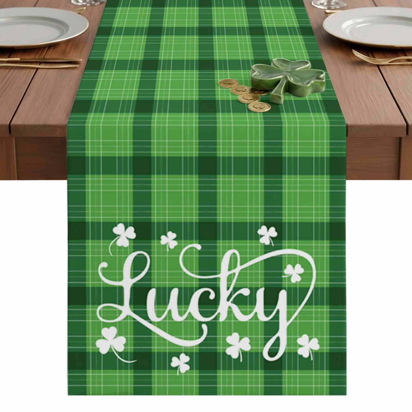 St. Patrick's Table Runner 13 x 70 Inch, Day Lucky Shamrock Green Plaid ...