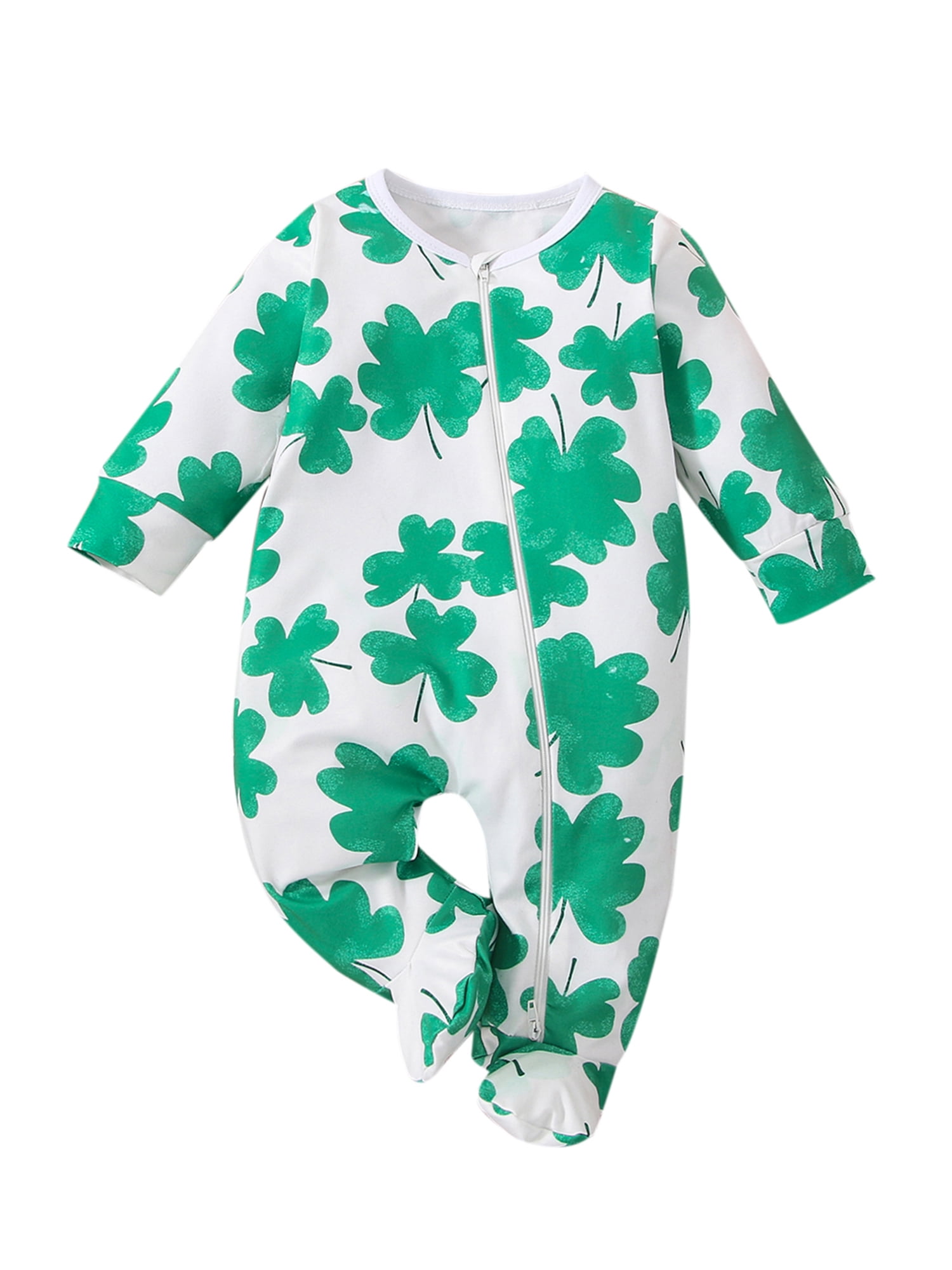 St Patricks Day Baby Boy Girl Outfit Jumpsuit Shamrock Print Long ...