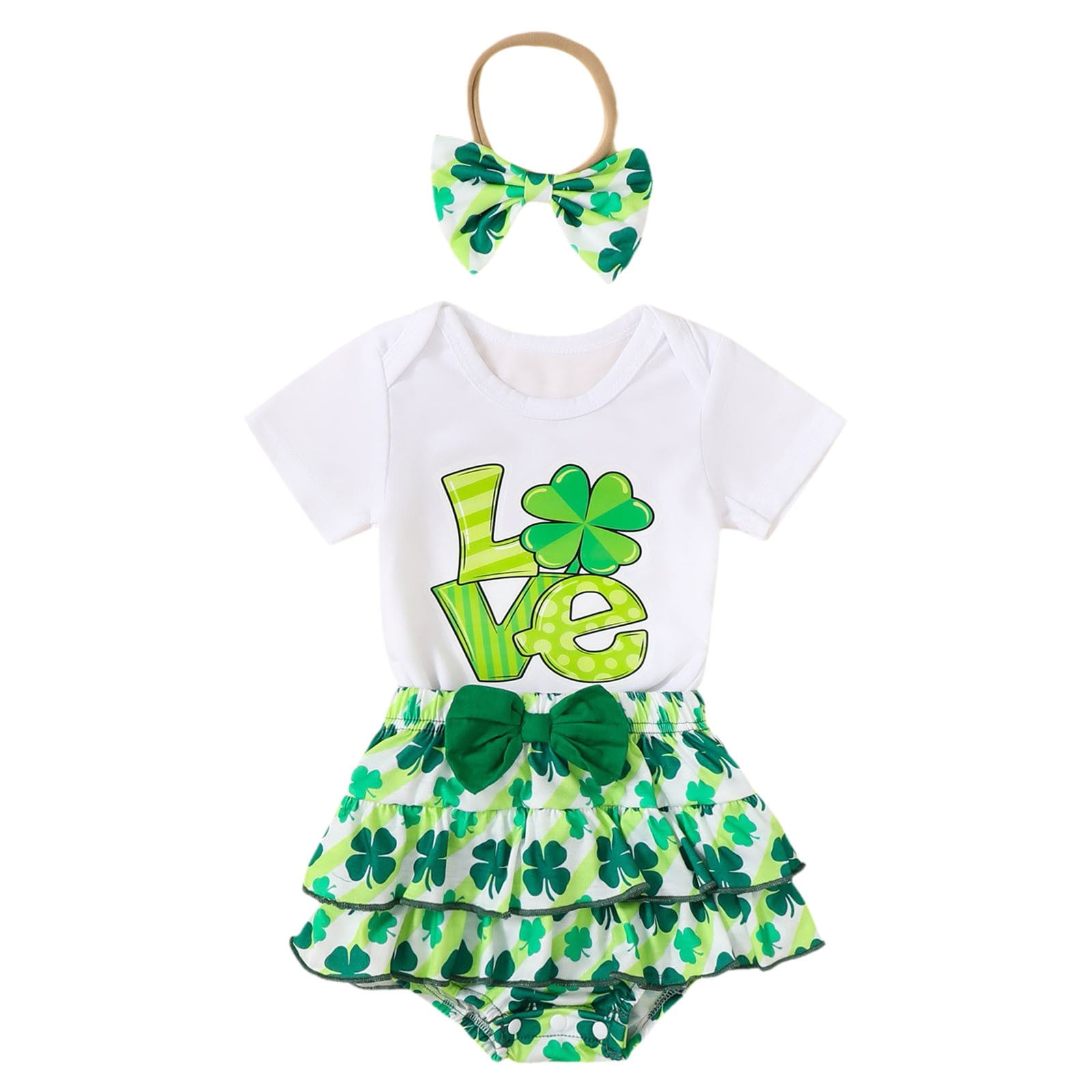 St Patricks Day Baby Girl Outfit Lucky Charm Four Leaf Clover Skirt Set ...