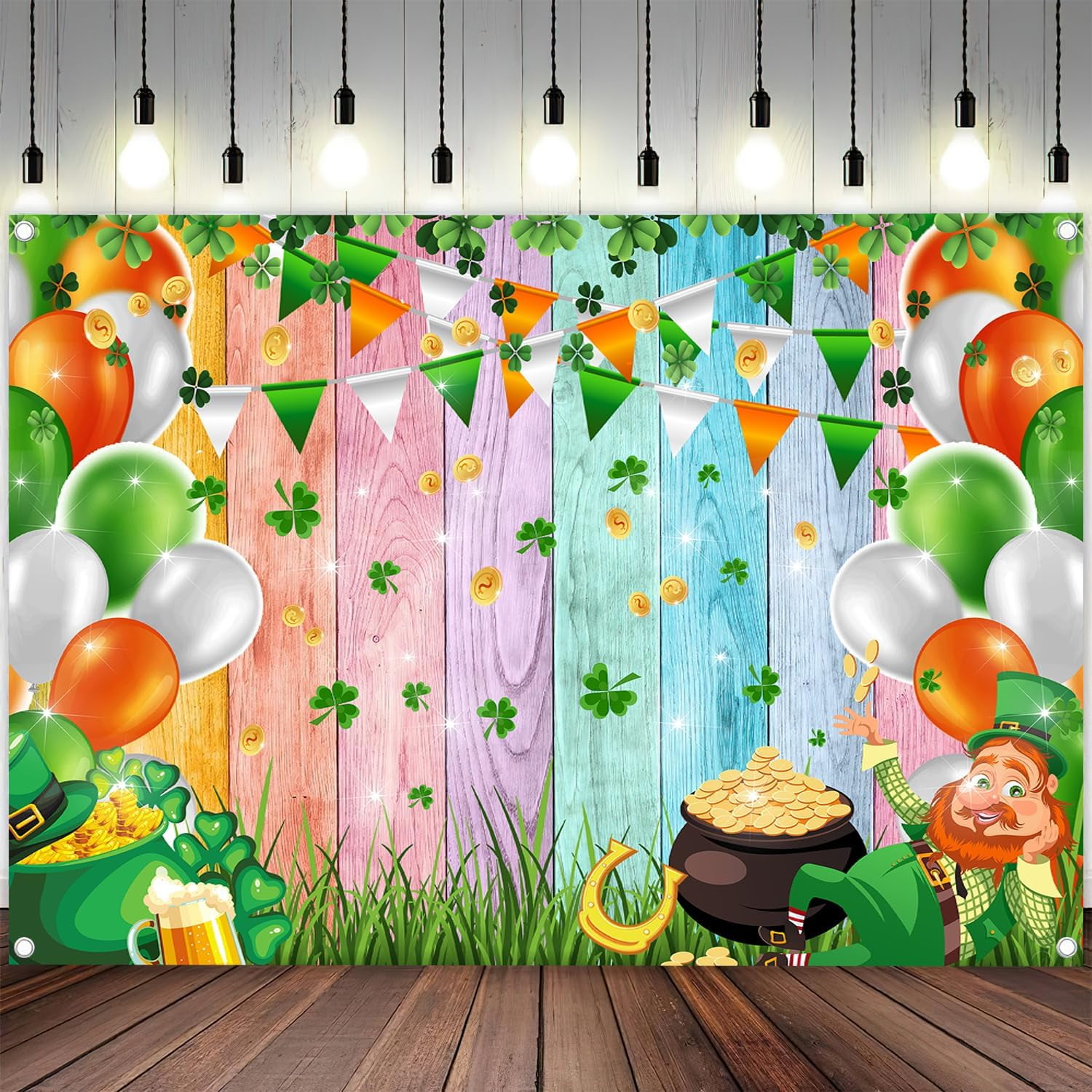 St Patricks Day Backdrop, Rustic Wood Shamrock Irish Clover Easter ...