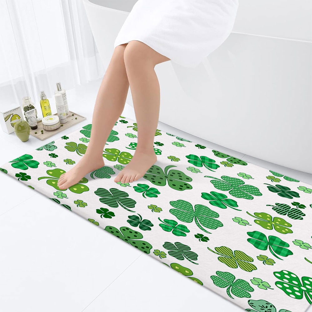 St Patricks Day Bathroom Rugs, Irish Green Clover Shamrock Spring ...
