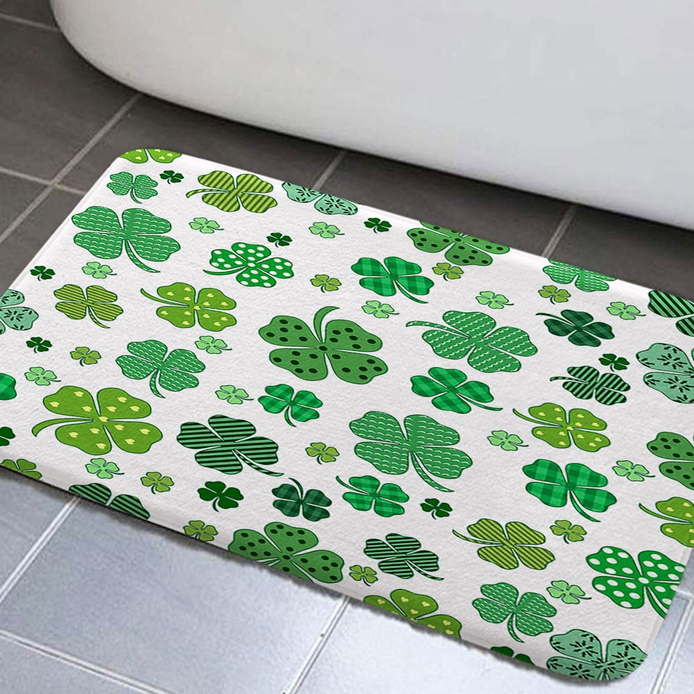 St Patricks Day Bathroom Rugs, Irish Green Clover Shamrock Spring ...
