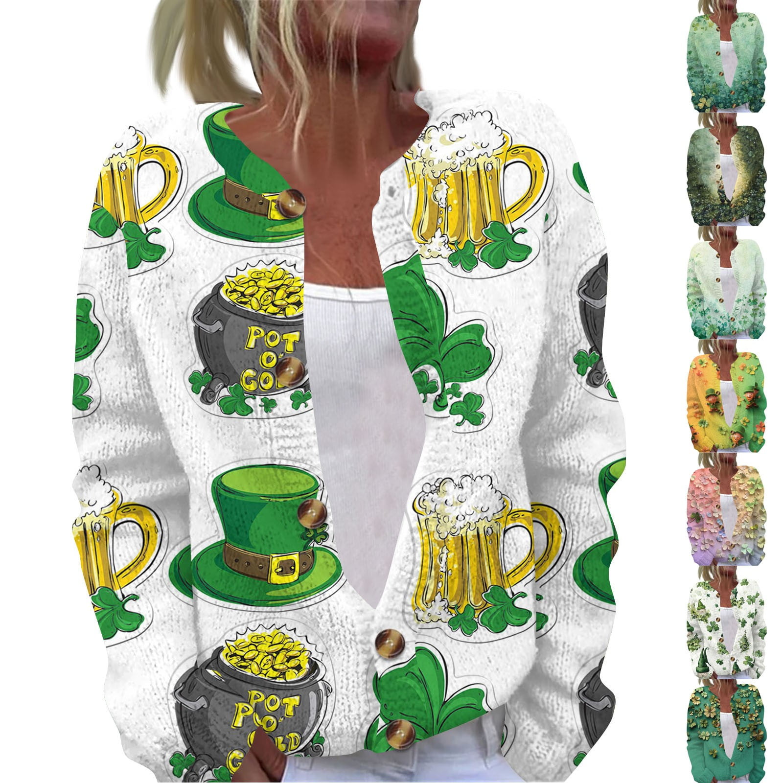 St Patricks Day Cardigan Sweaters for Women Long Sleeve Holiday Button ...