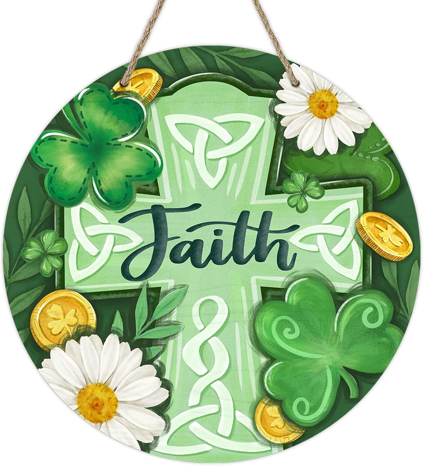 St Patricks Day Christian Cross Front Door Sign, Religious Faith Lucky ...
