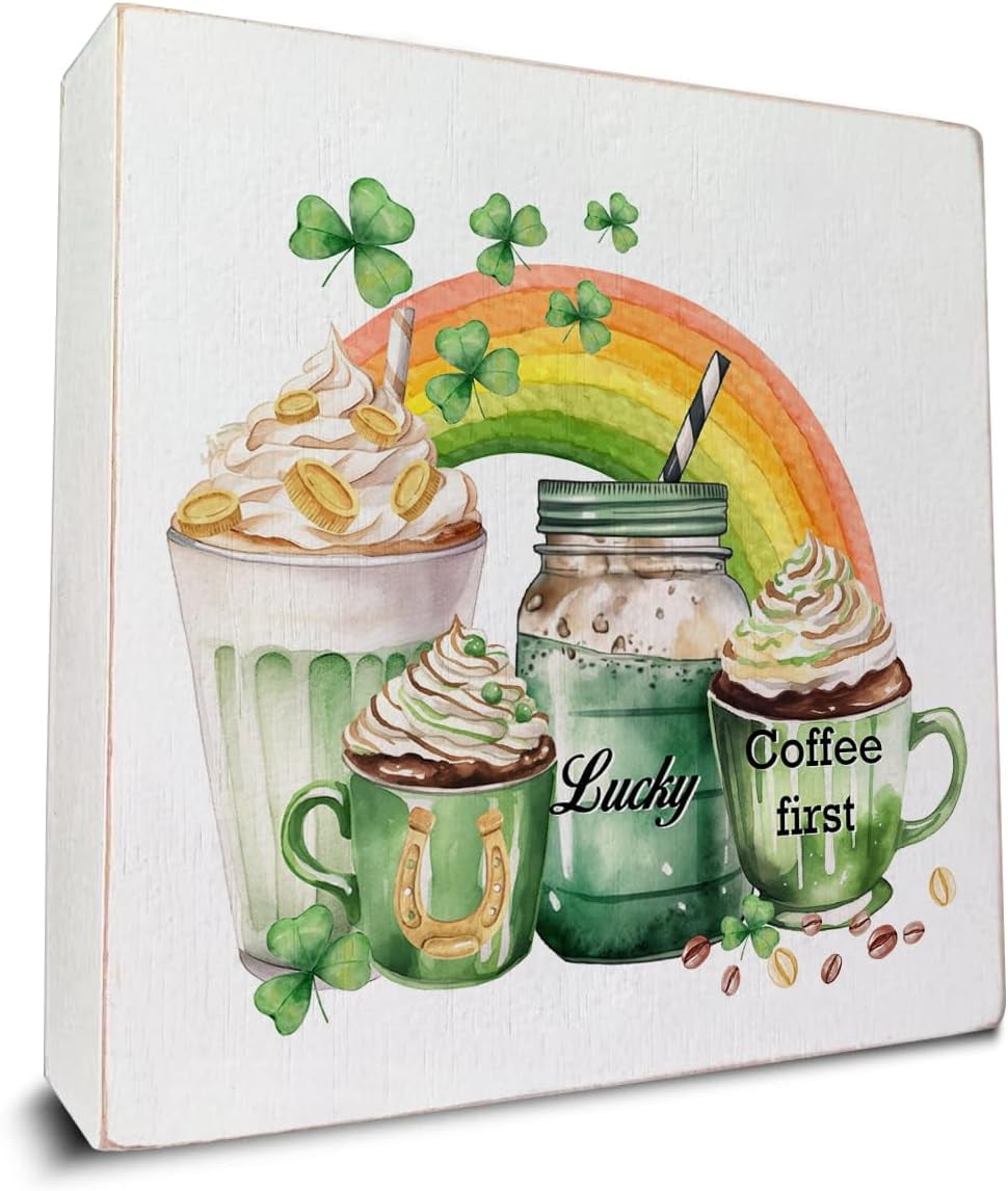 St. Patricks Day Decor Coffee First Wood Sign St Patricks Day ...